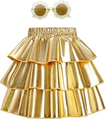 Amazon.com: Windecho Girls Metallic Skirts Sparkly Shiny 3-Layer Ruffle ...