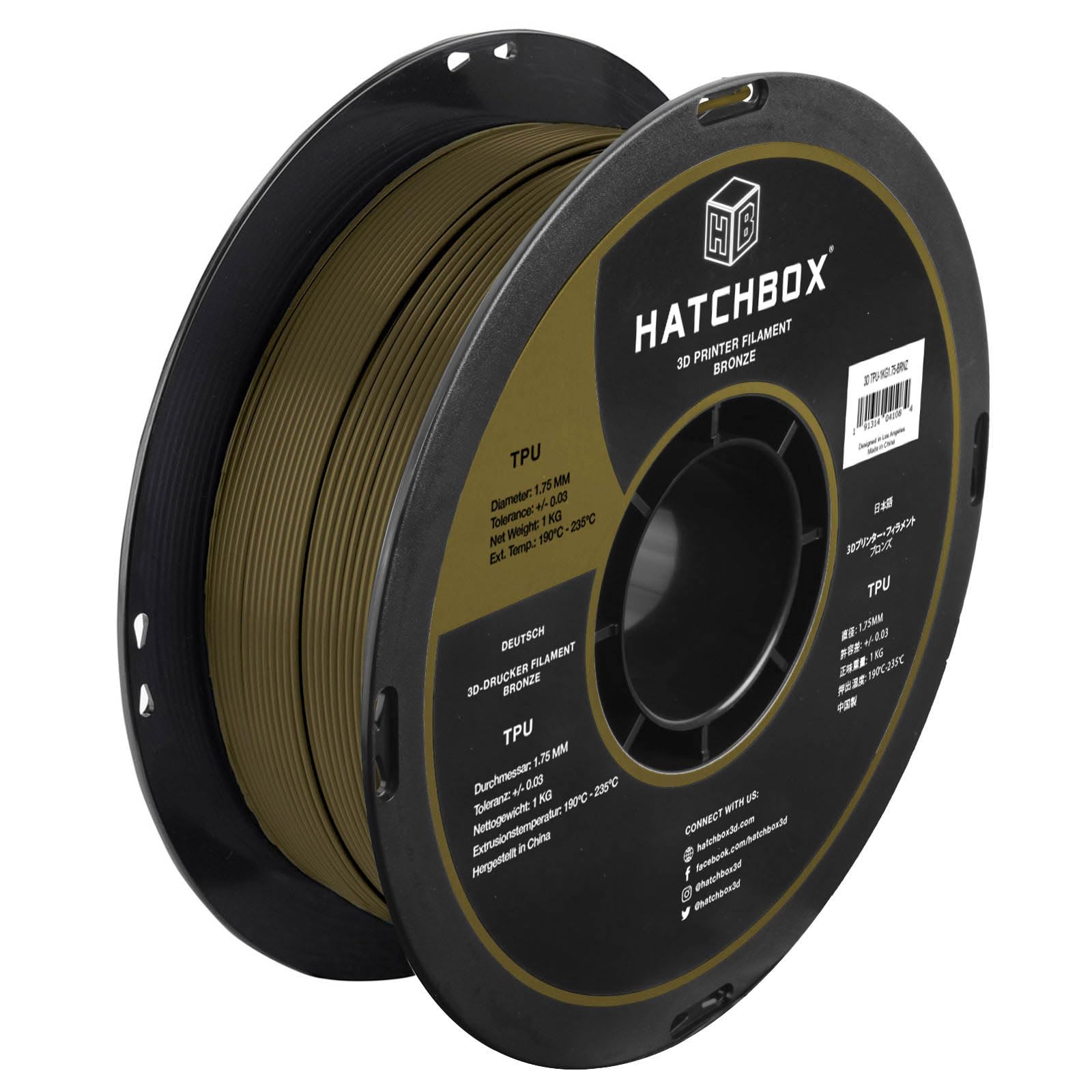 Snapklik.com : HATCHBOX 1.75mm Bronze TPU 3D Printer Filament Shore 95A