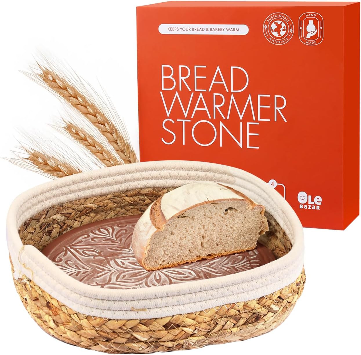 Amazon.com: Bread basket with bread warmer stone - Bread warmer ...