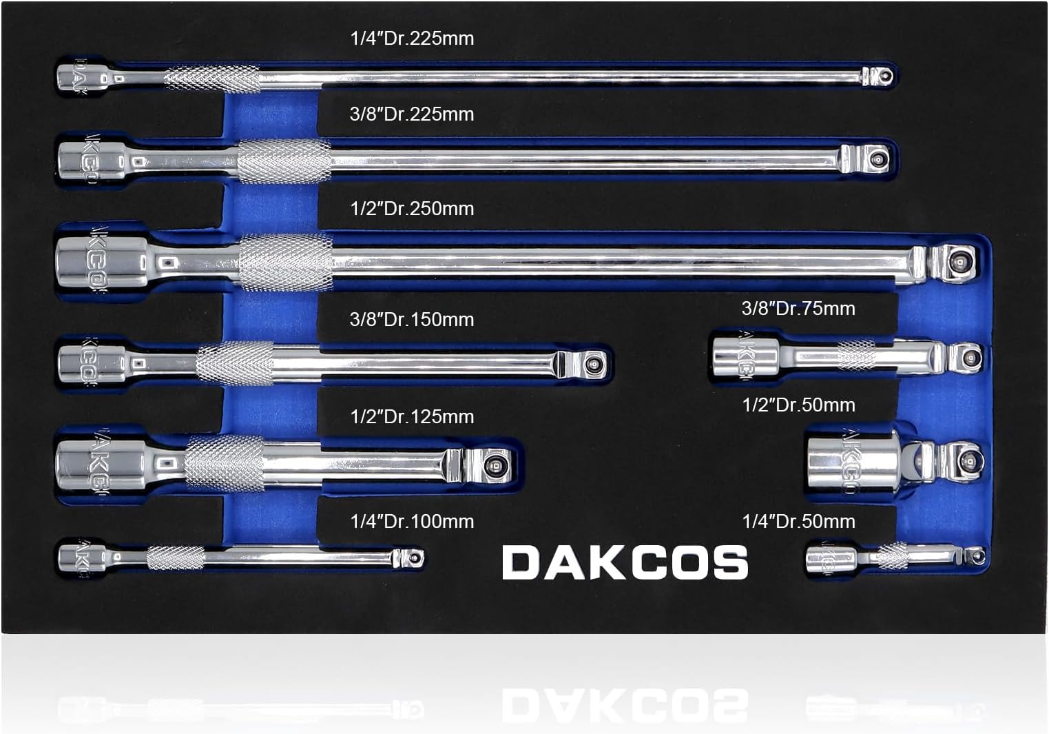 DAKCOS 9 Pieces Wobble Extension Bar Set 1/4" 3/8 "1/2" Drive Socket ...