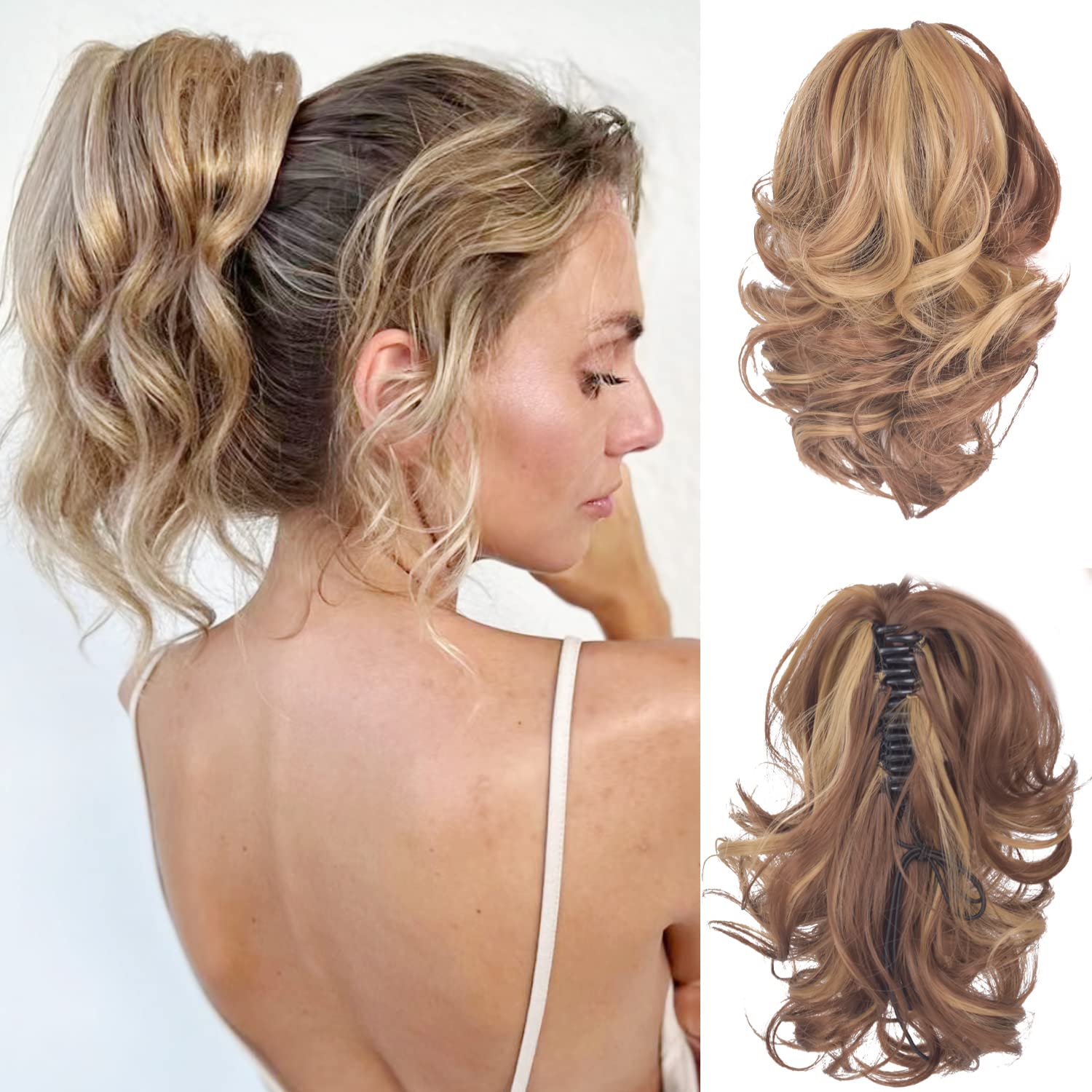 Amazon.com : SHDanrtsey short clip in ponytail，10inch Curly Ponytail ...