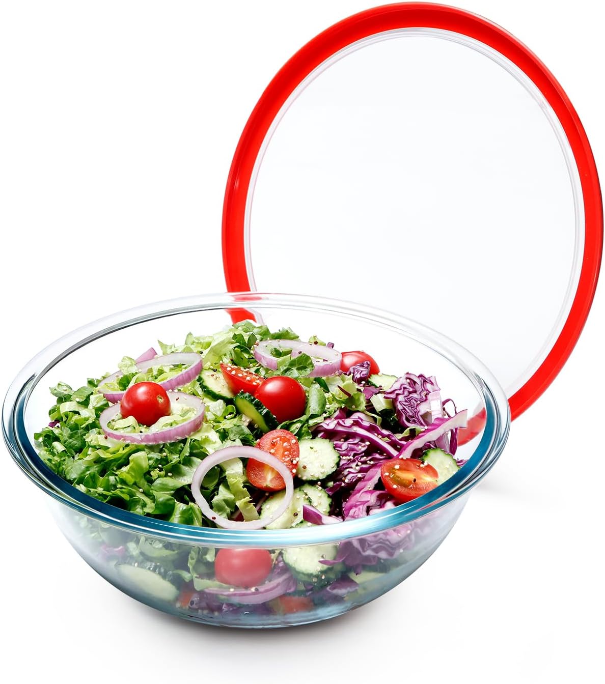Amazon.com: NUTRIUPS 3-Quart Large Glass Salad Bowls with Lids, Clear Tempered Glass Bowls for ...