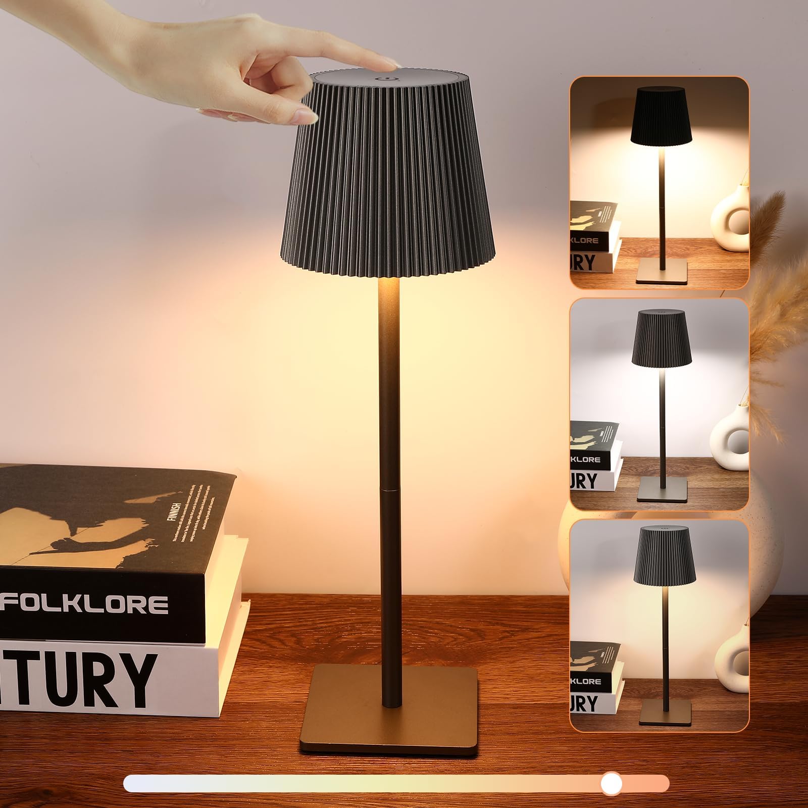 LED Tischlampe Akku, Tischleuchte Kabellos Dimmbare mit Touch Control ...