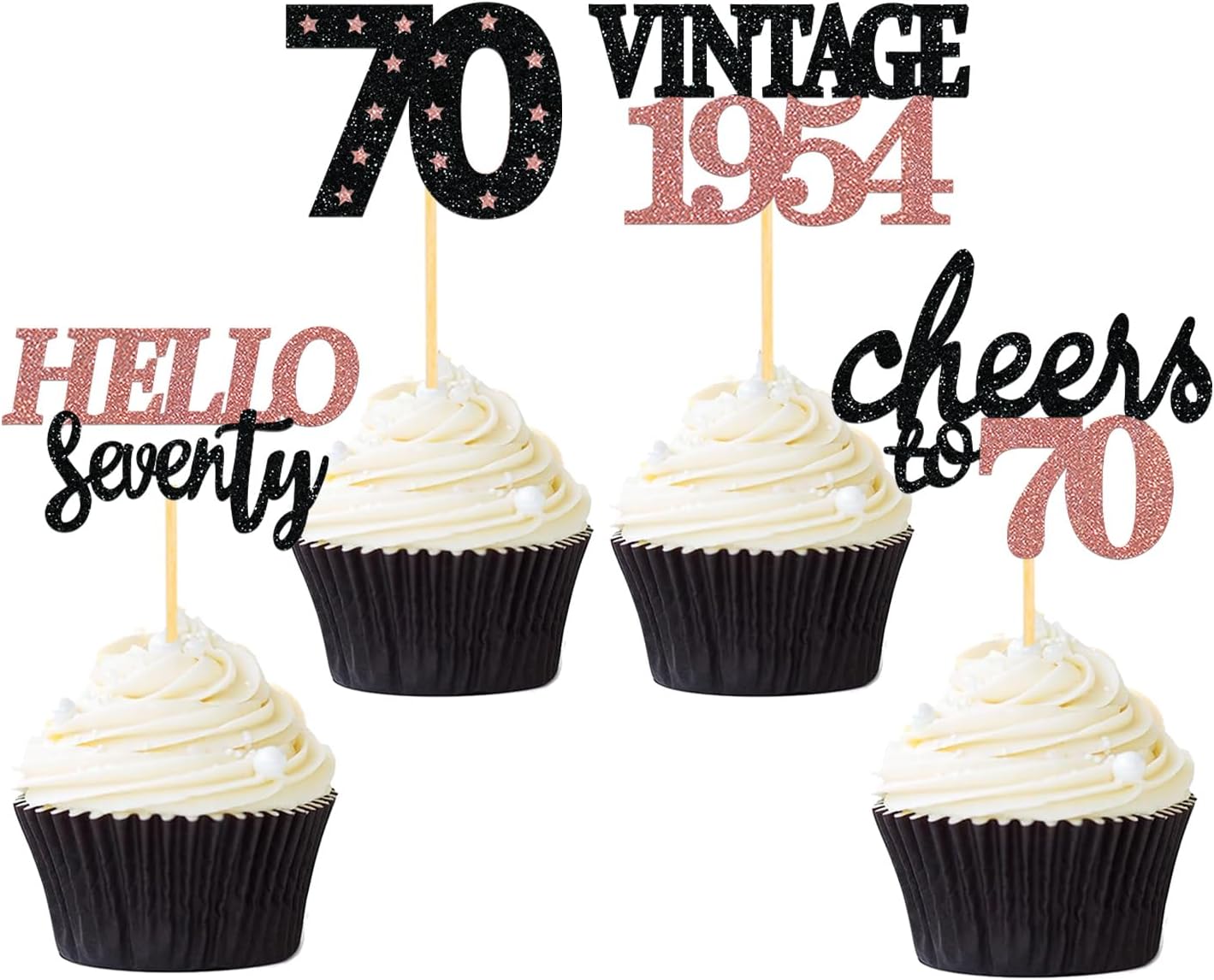 Amazon.com: 24 Pcs Glitter 70th Birthday Cupcake Toppers for ...