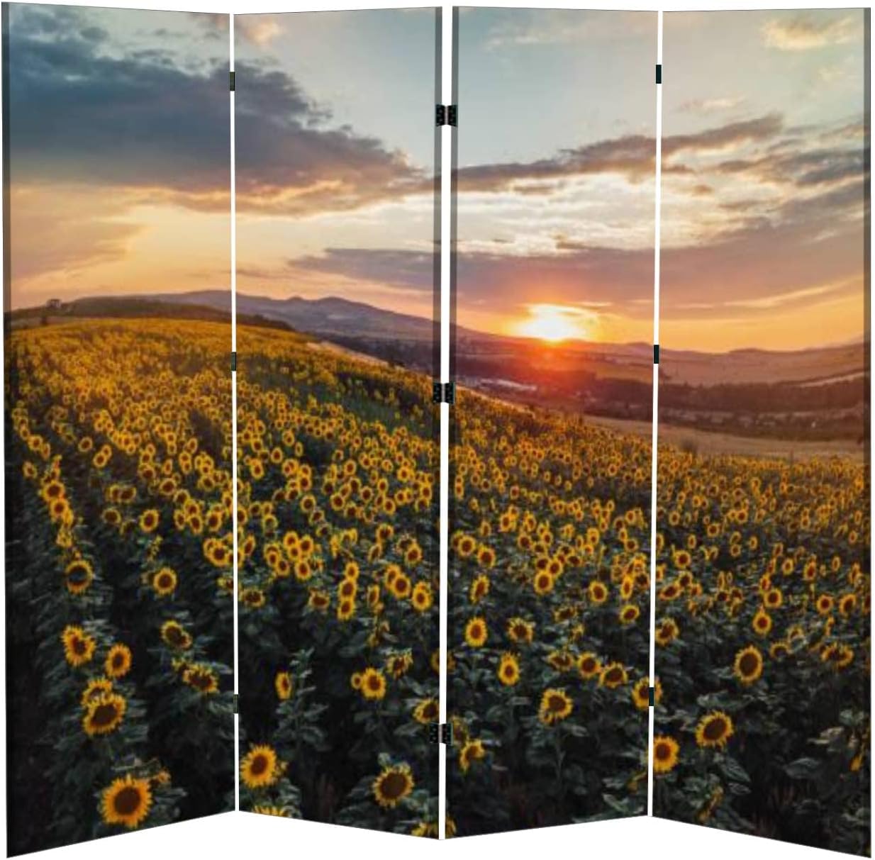Folding Room Divider for Privacy Sunflowers Field at Sunset Portable ...