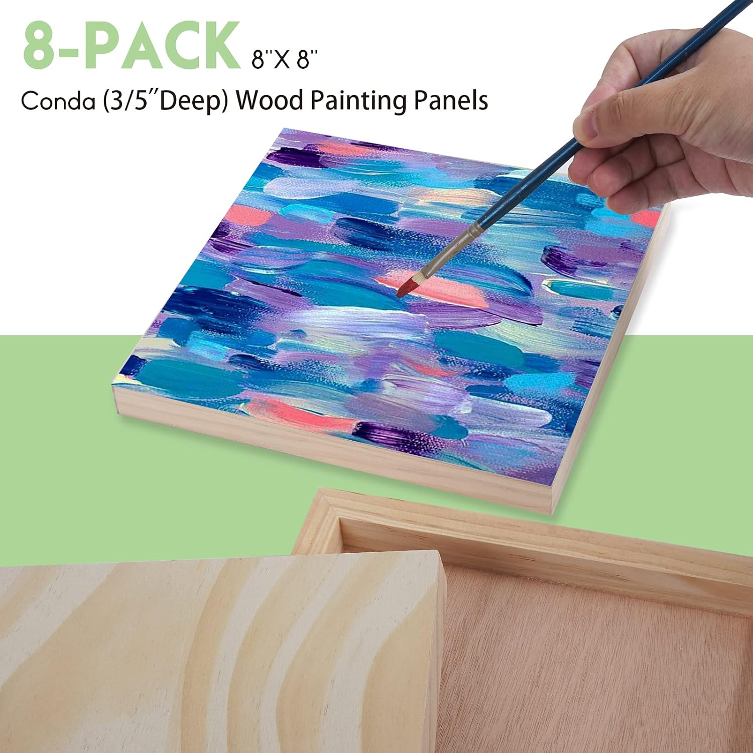CONDA Wood Boards Canvas 8 Pack 8 x 8″ Wood Board for Artists – 3/4 ...