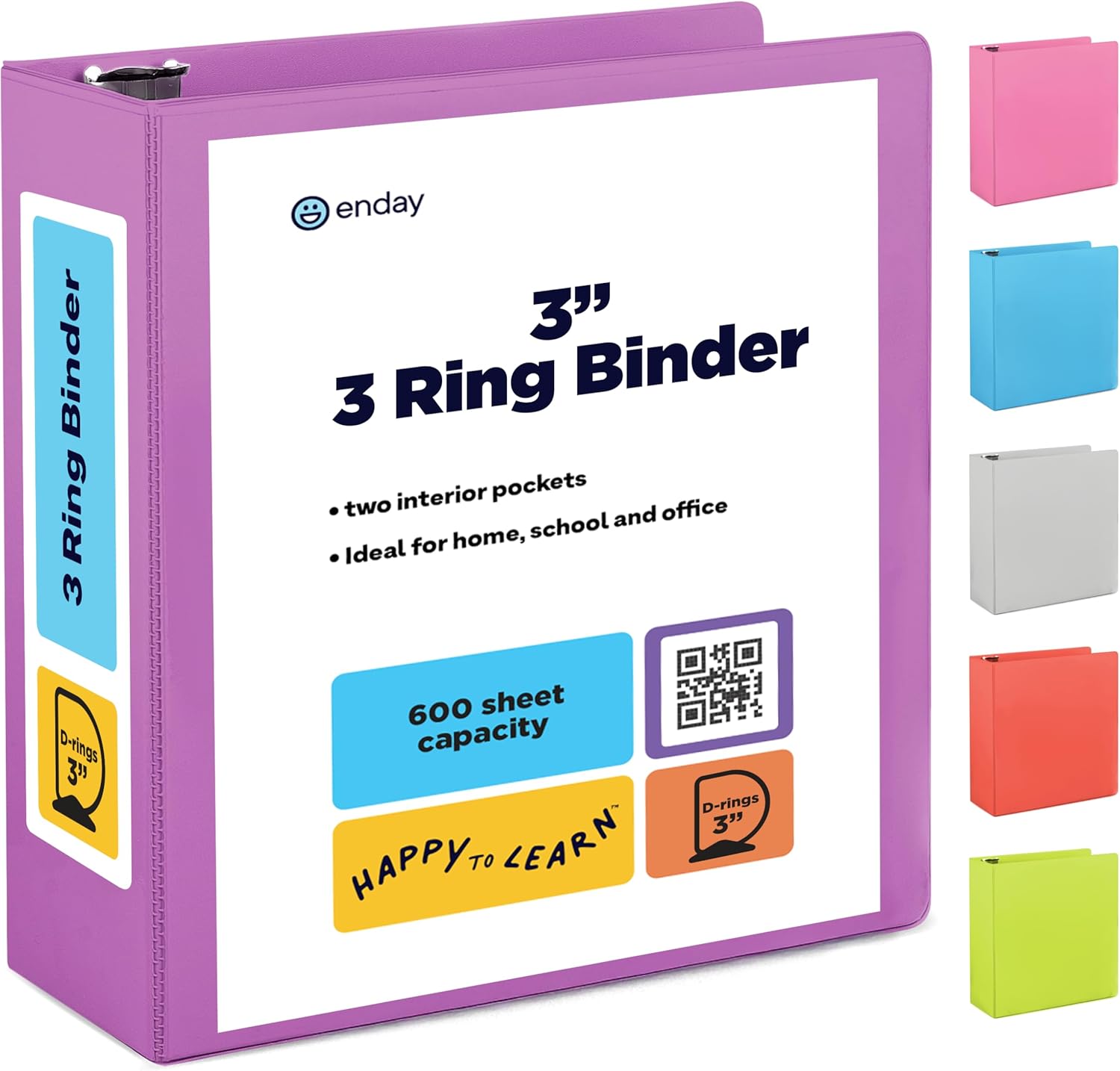 Amazon.com : 3 Inch Binder 3 Ring Binders Purple, Slant D-Ring 3” Clear ...