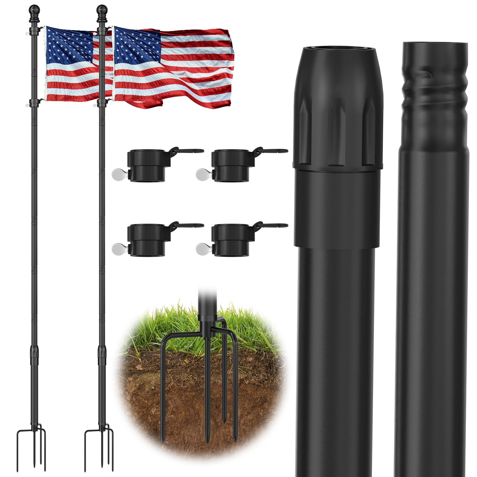 Amazon.com : KBLOONG 10 FT 2 pcs Black Heavy Duty Flag Poles Outside in ...