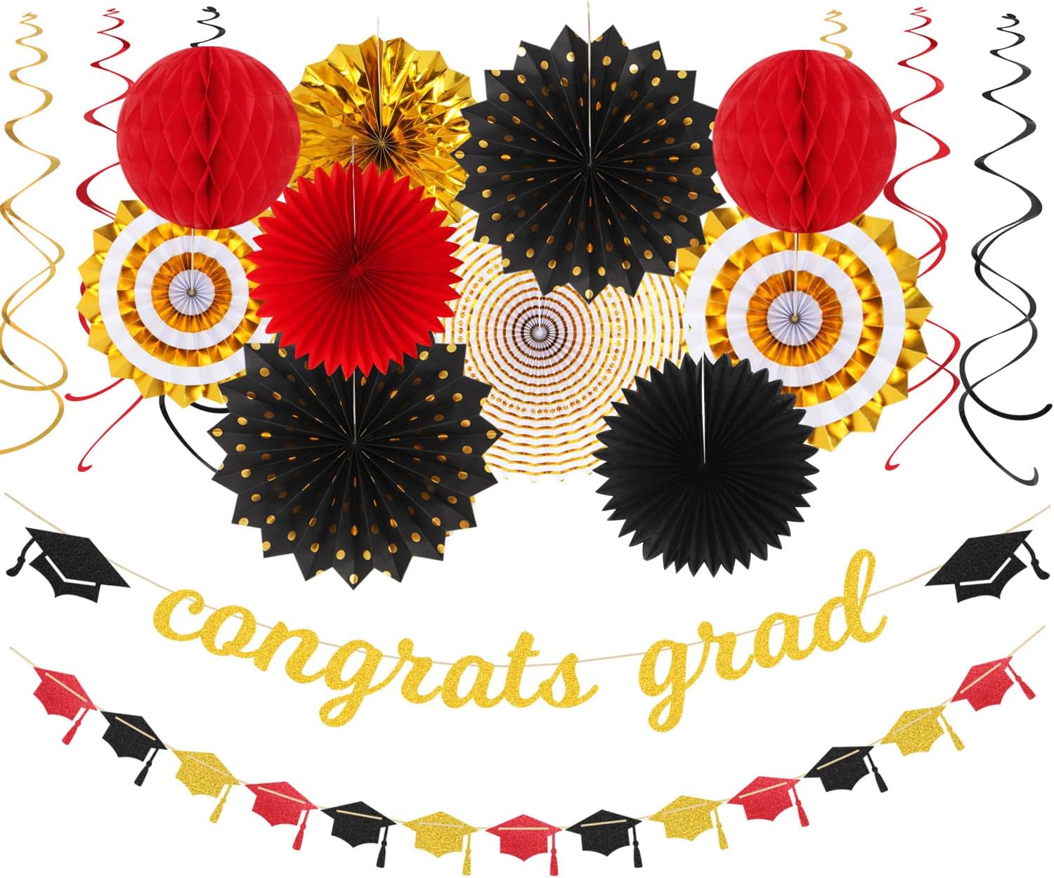 Amazon.com: Red-Black Gold Party-Decorations Graduation Banner ...