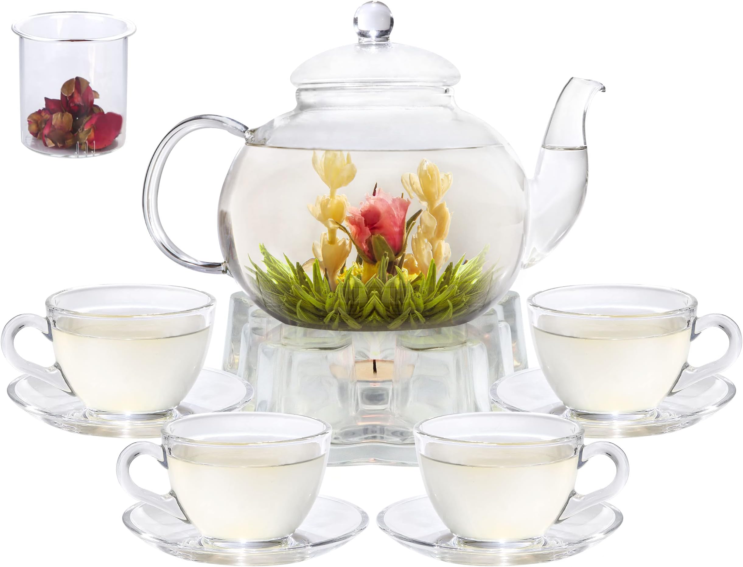 Amazon.com | Teabloom Complete Tea Set – Glass Teapot (40 oz), Loose ...