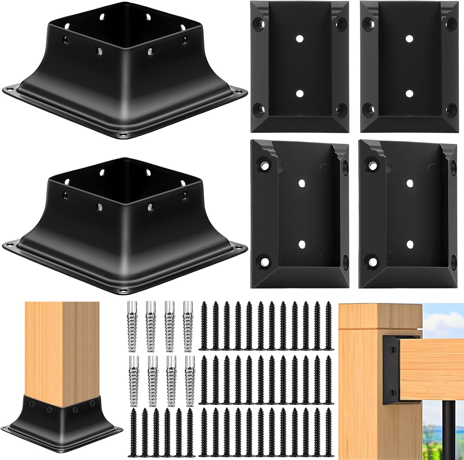 Duraaamo 4x4 Post Bases 2 Pcs Heavy Duty Wooden Post Bracket and 4 Pcs ...