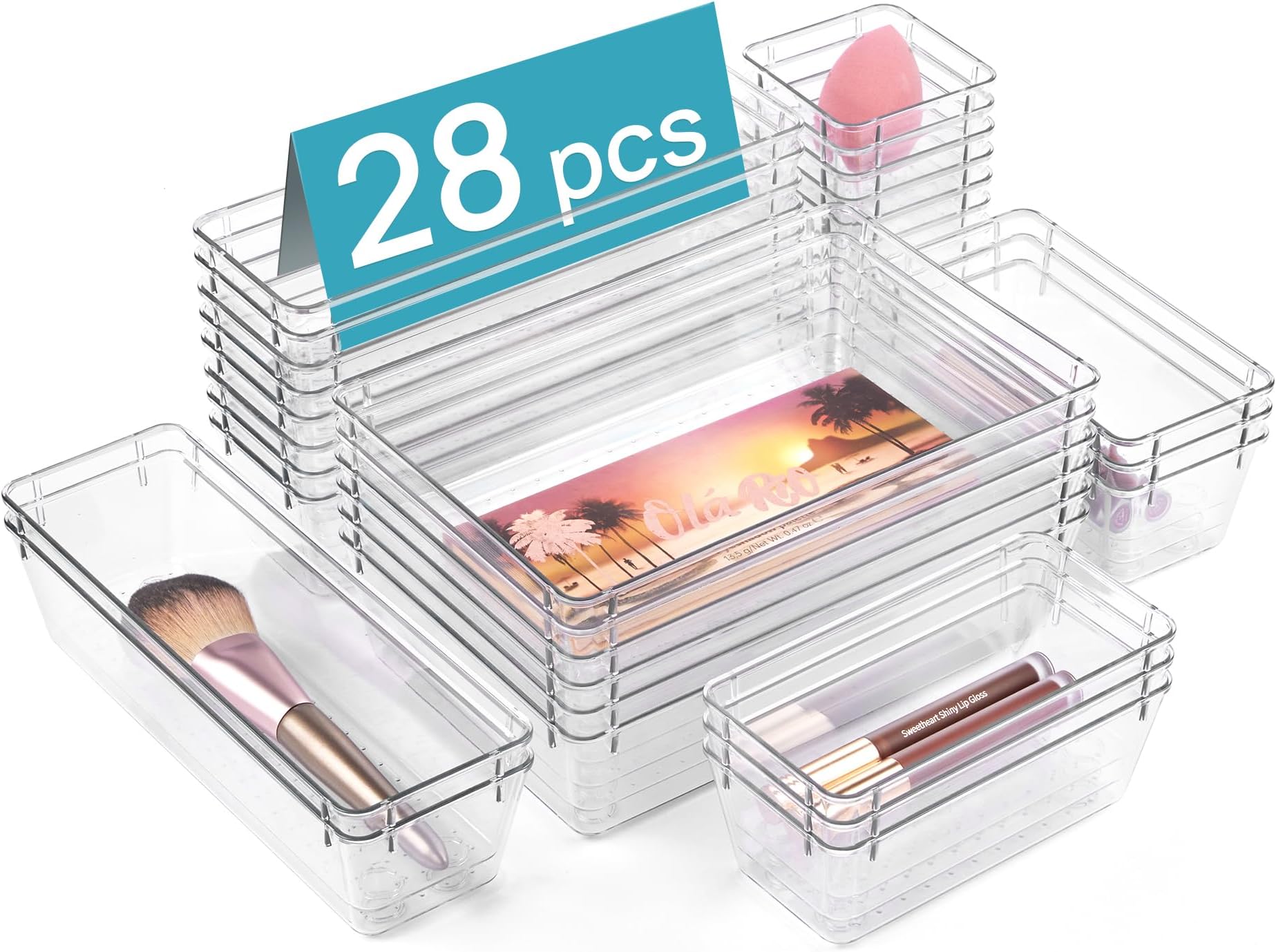 Amazon.com: 25 Piece - Non-Slip Drawer Organizer Bin Set- Clear bins ...