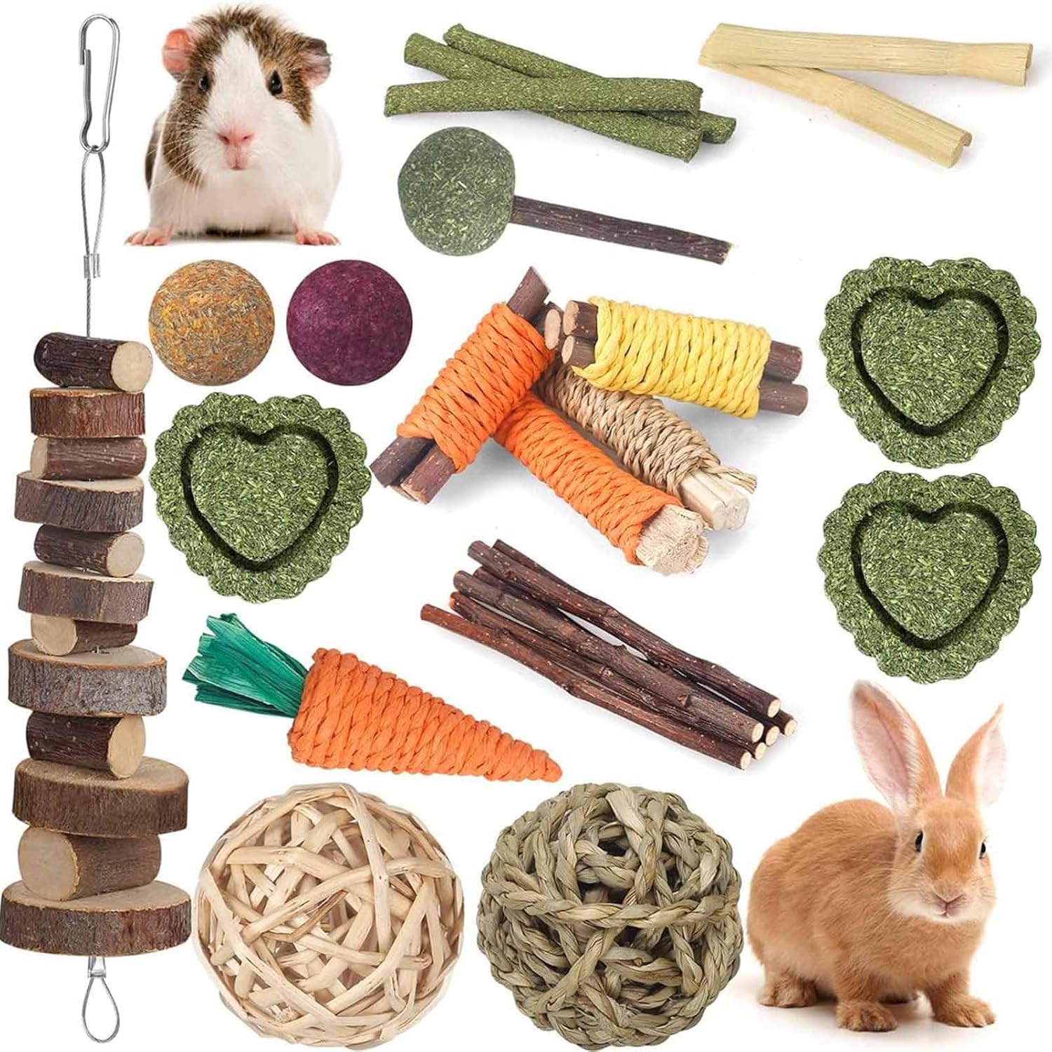 17Pcs Bunny Chew Toys for Teeth,Guinea Pig Toy Hamster Toy,Chew Treats ...