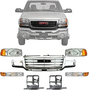 Amazon.com: New Front Chrome Grille + Headlamps + Park Signal Lights ...