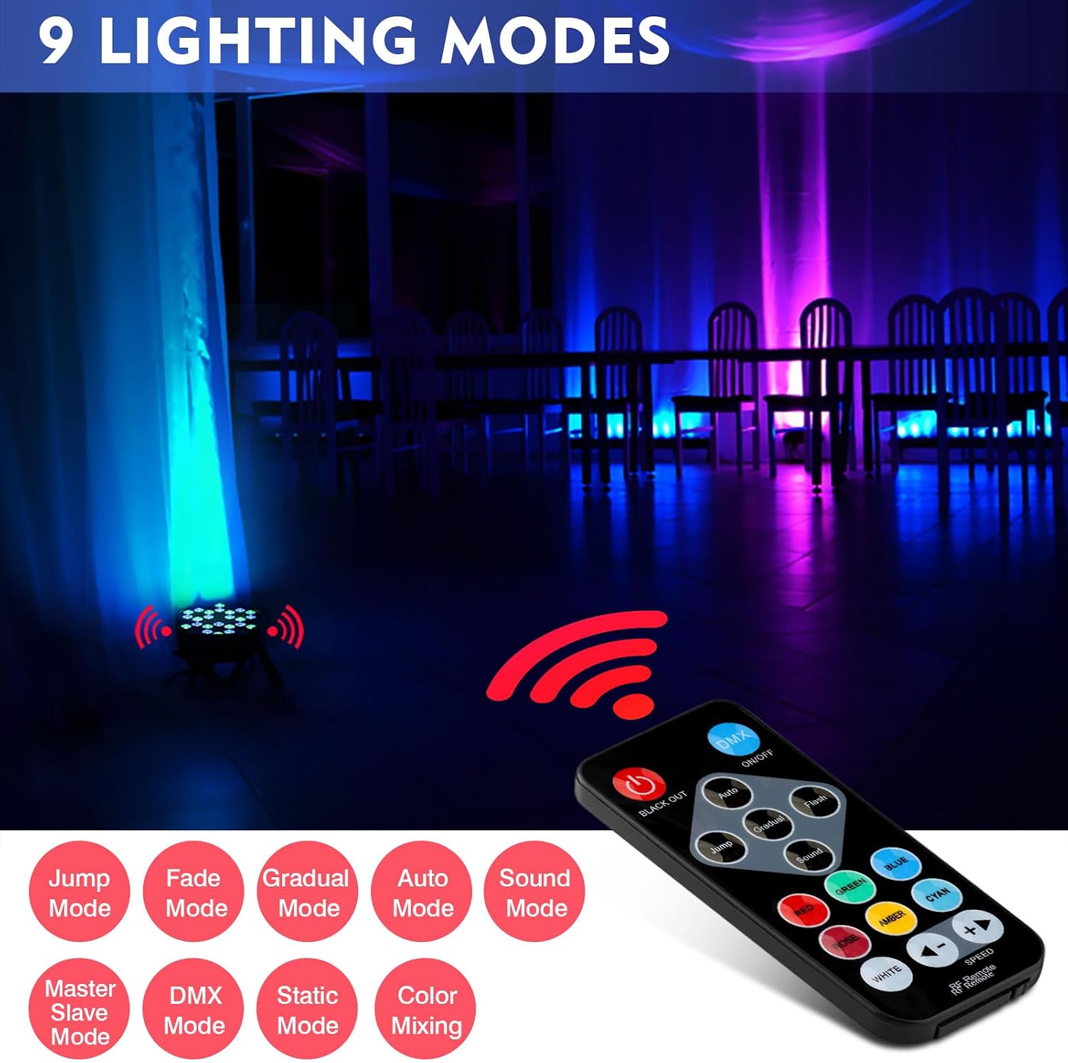Luces Par de 36 LED alimentadas por batería, RGB de 36 W, paquete de 2 ...
