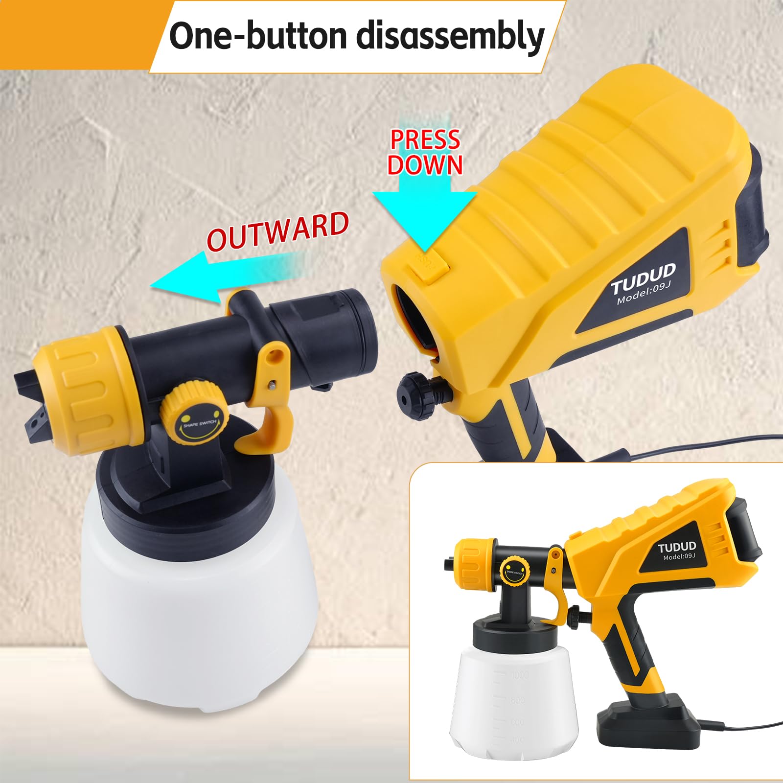 Spray Gun Paint Sprayer, 700W HVLP High Power Electric With 40 Fl Spray ...