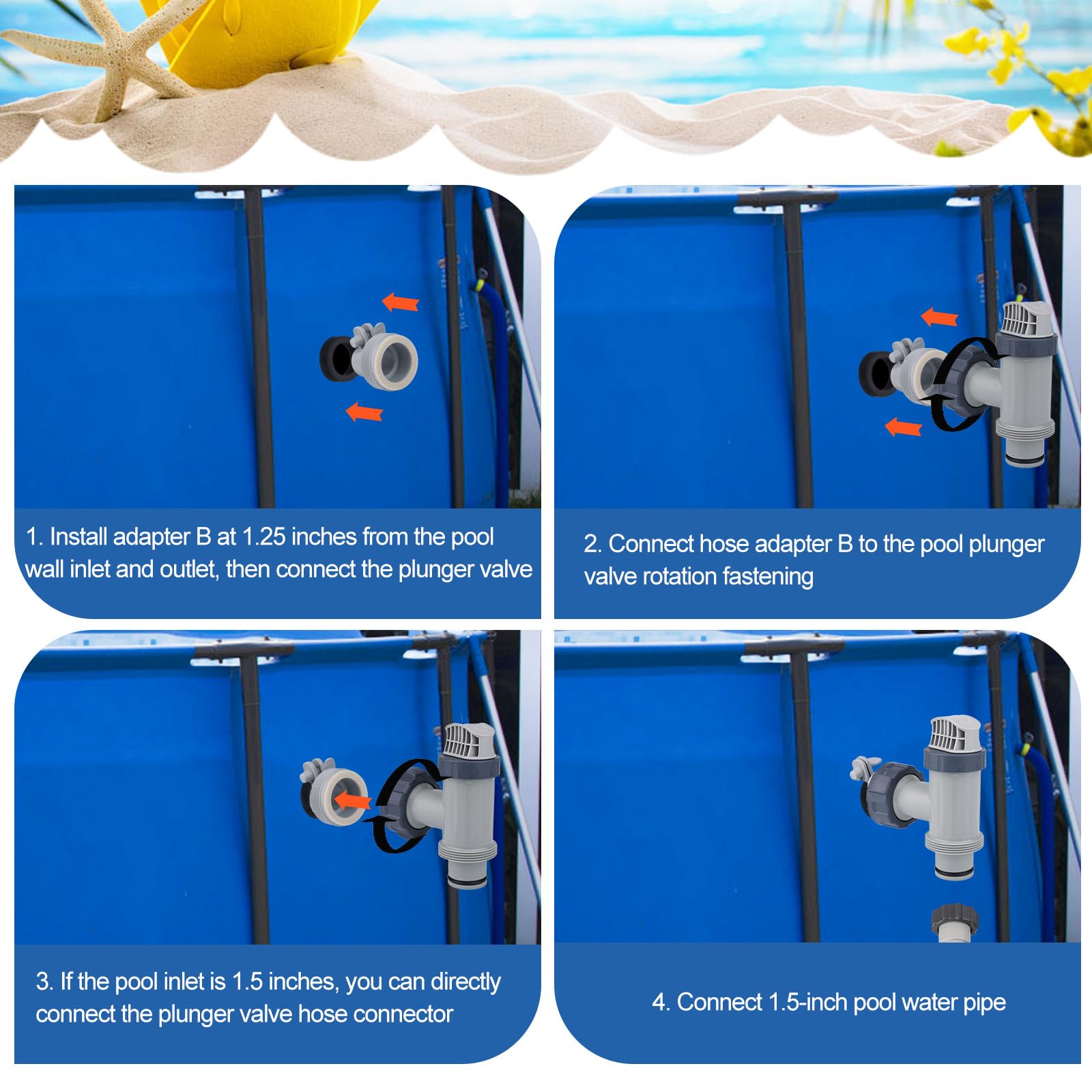 NQEUEPN Pool Plunger Shut-off Valve, 1.25″ to 1.5″ B-Type Hose Adapter ...