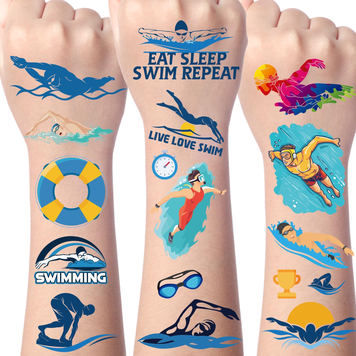 Amazon.com : Yoyuspy Swimming Temporary Tattoos Stickers - 200+ Swim ...