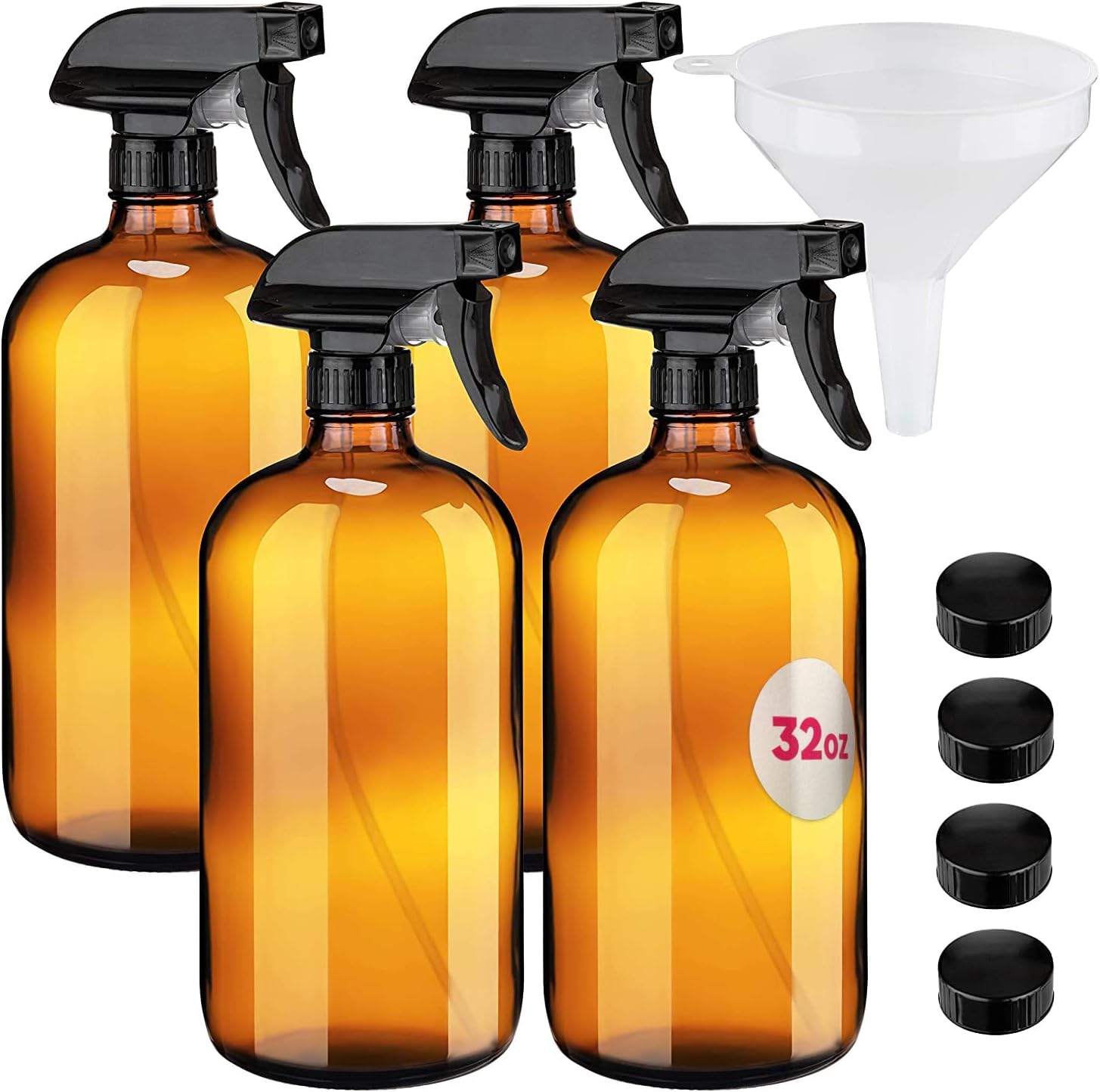 Amazon.com: Large 32oz Amber Glass Spray Bottles with Funnel ...