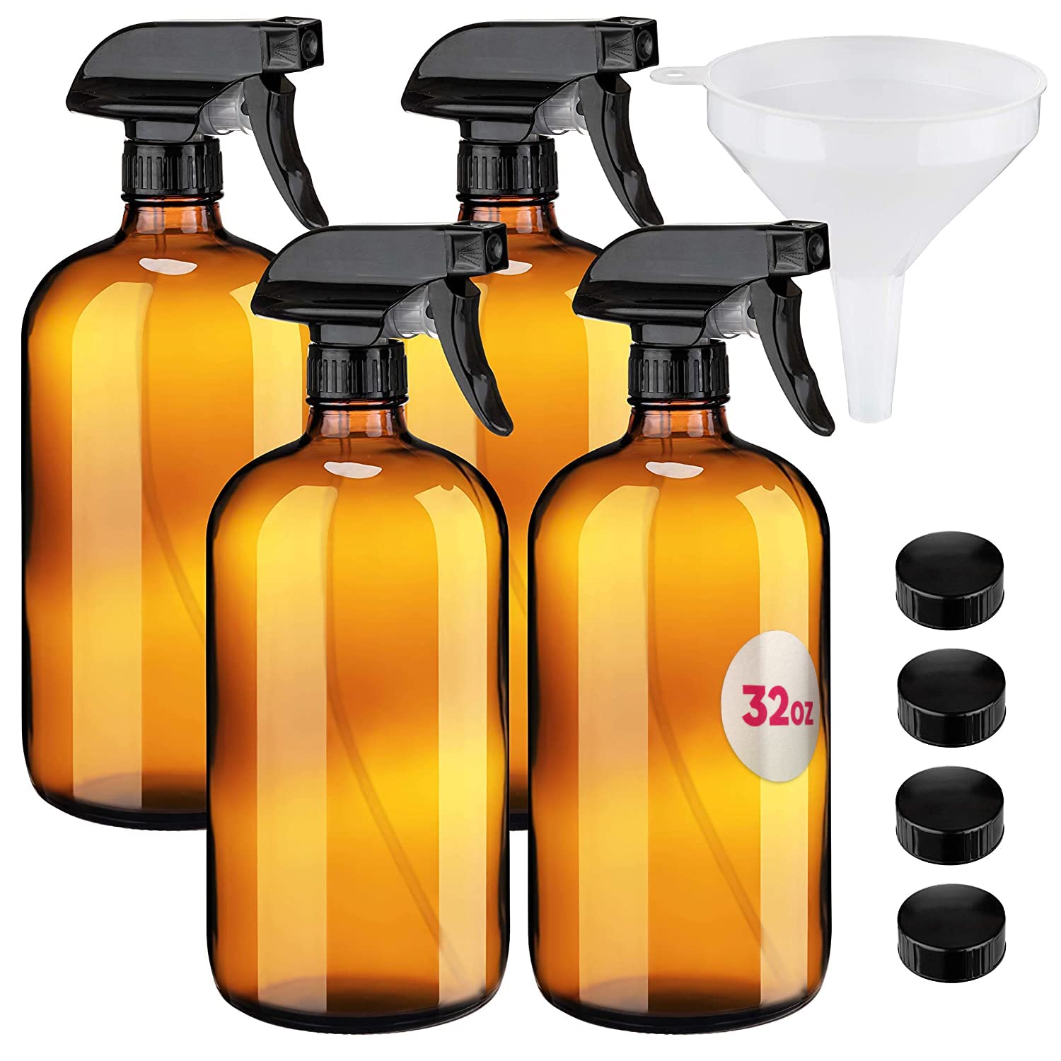 Amazon.com: Large 32oz Amber Glass Spray Bottles with Funnel ...