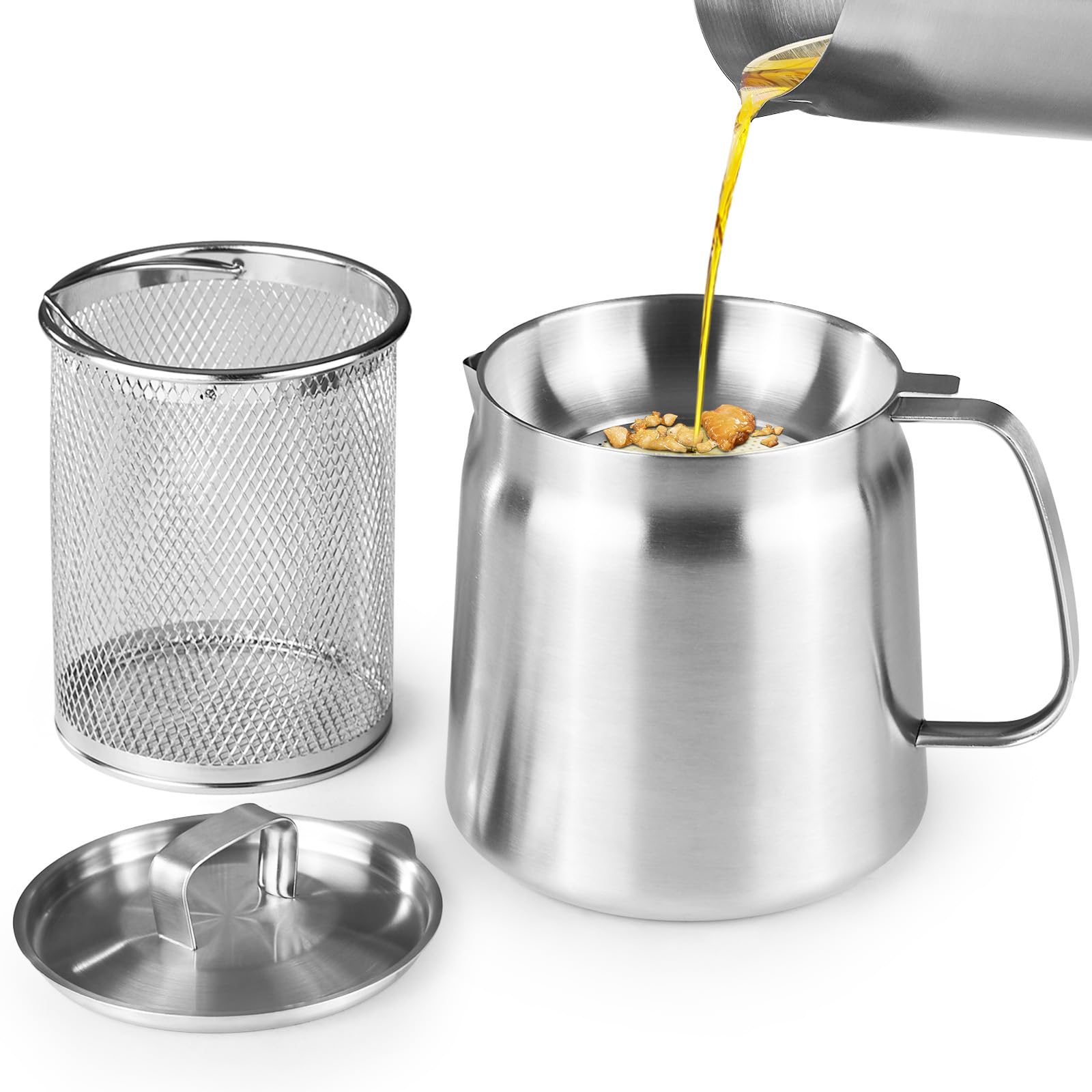 Amazon.com: 68oz/2L 304 Stainless Steel Oil Filter Pot, Bacon Grease ...