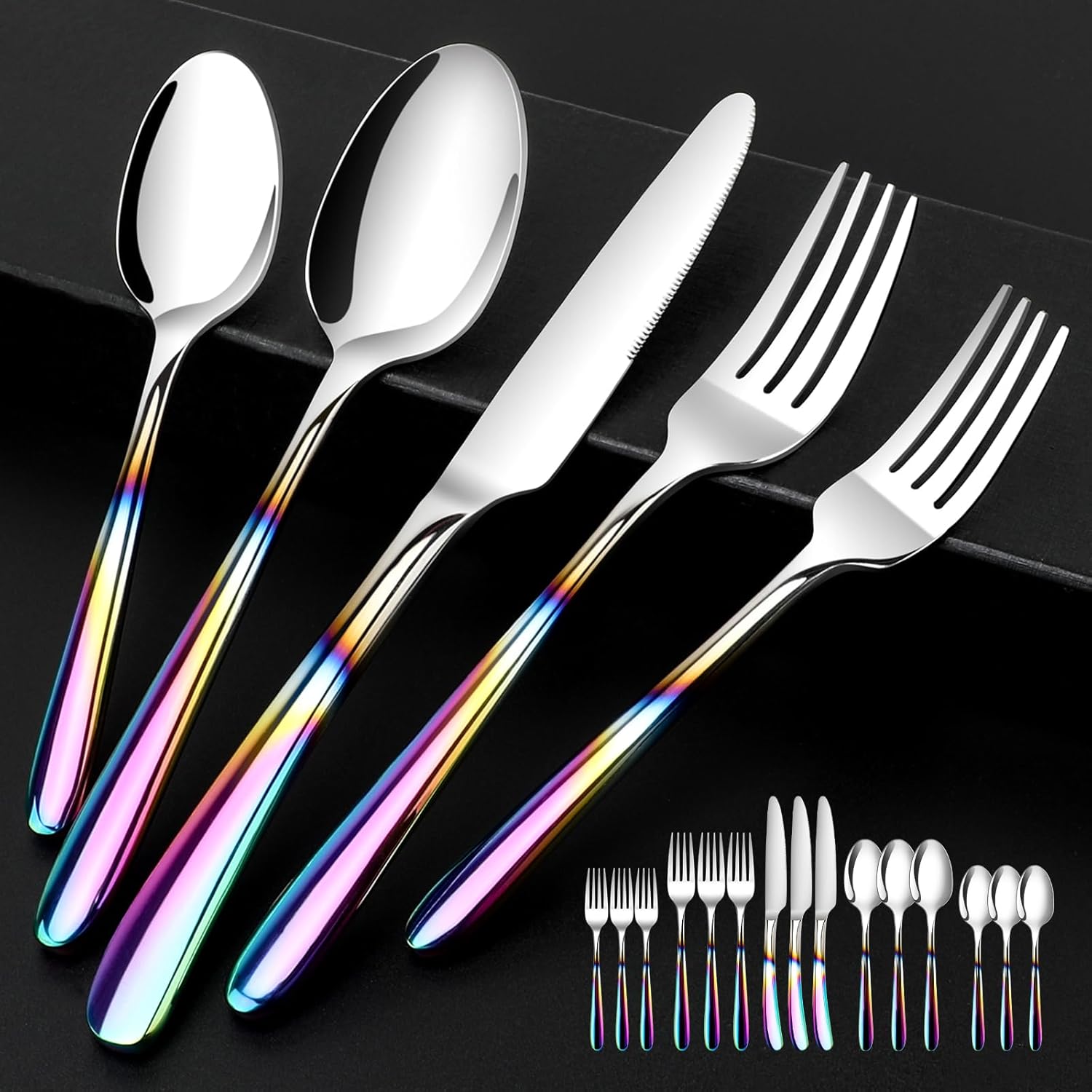 Amazon.com | Colorful Flatware Set 20 Piece, Stainless Steel Rainbow ...