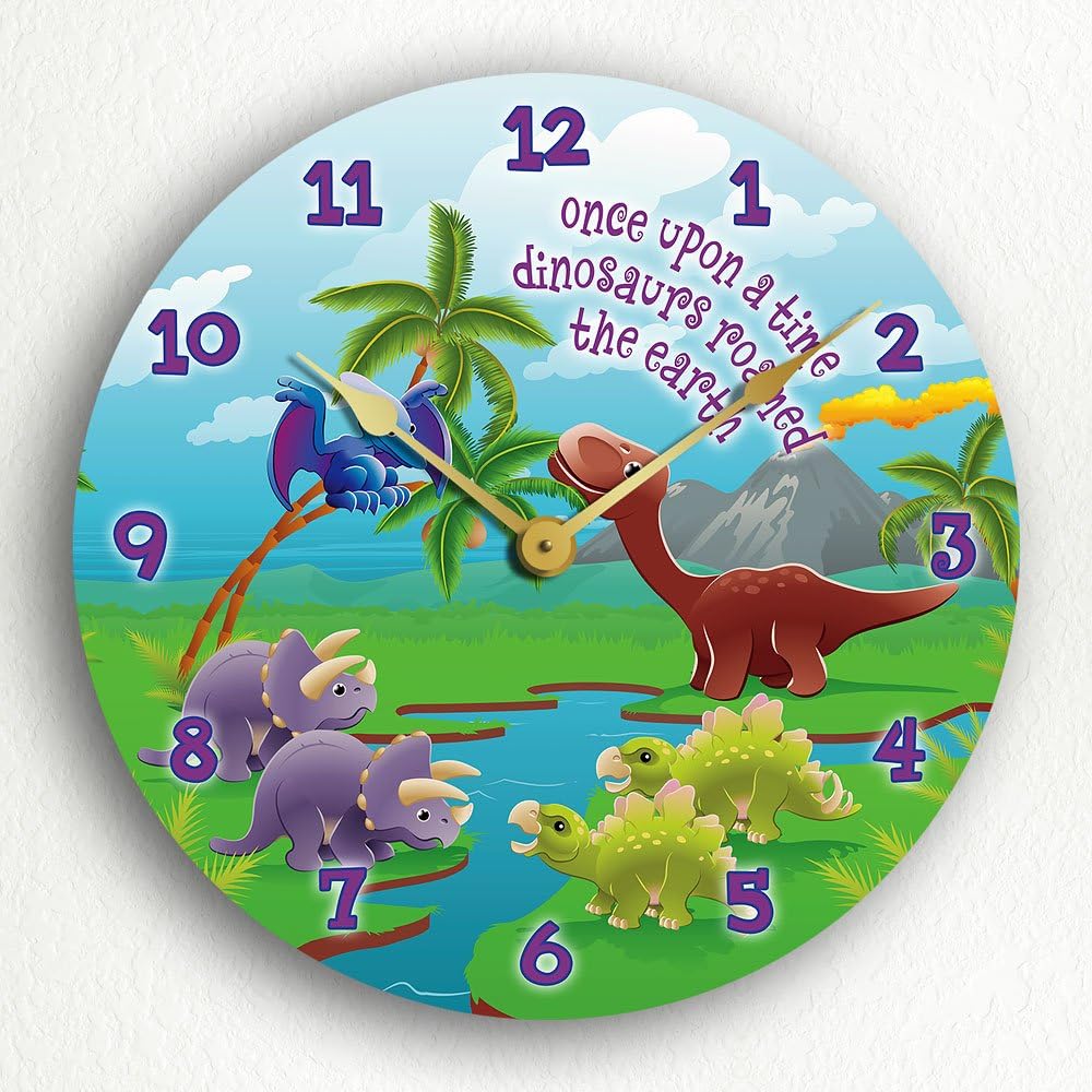 Amazon.com: Cute Illustrated Dinosaurs 12" Silent Wall Clock: Home ...