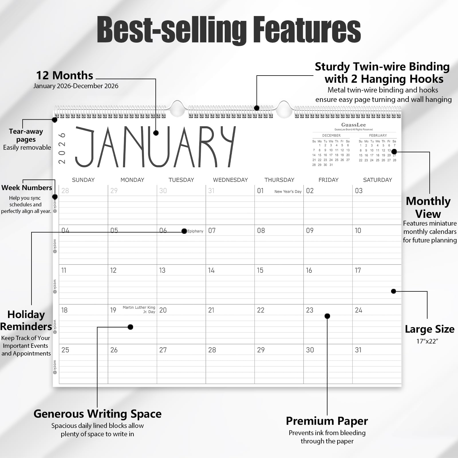 Snapklik.com : Guasslee Large Wall Calendar 2025-2026, 12 Monthly ...