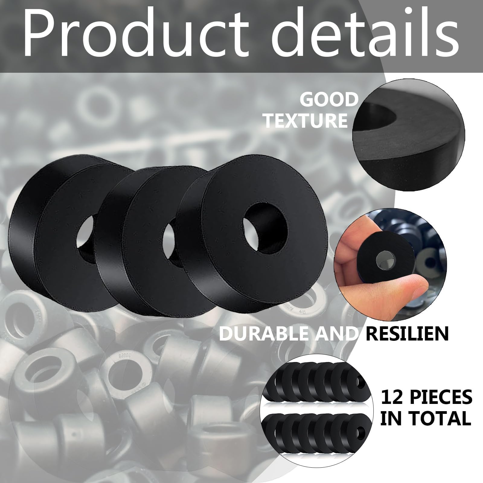Snapklik.com : 12 PCS Black Thick Rubber Washers 1 1/2 Inch OD 1/2 Inch ...