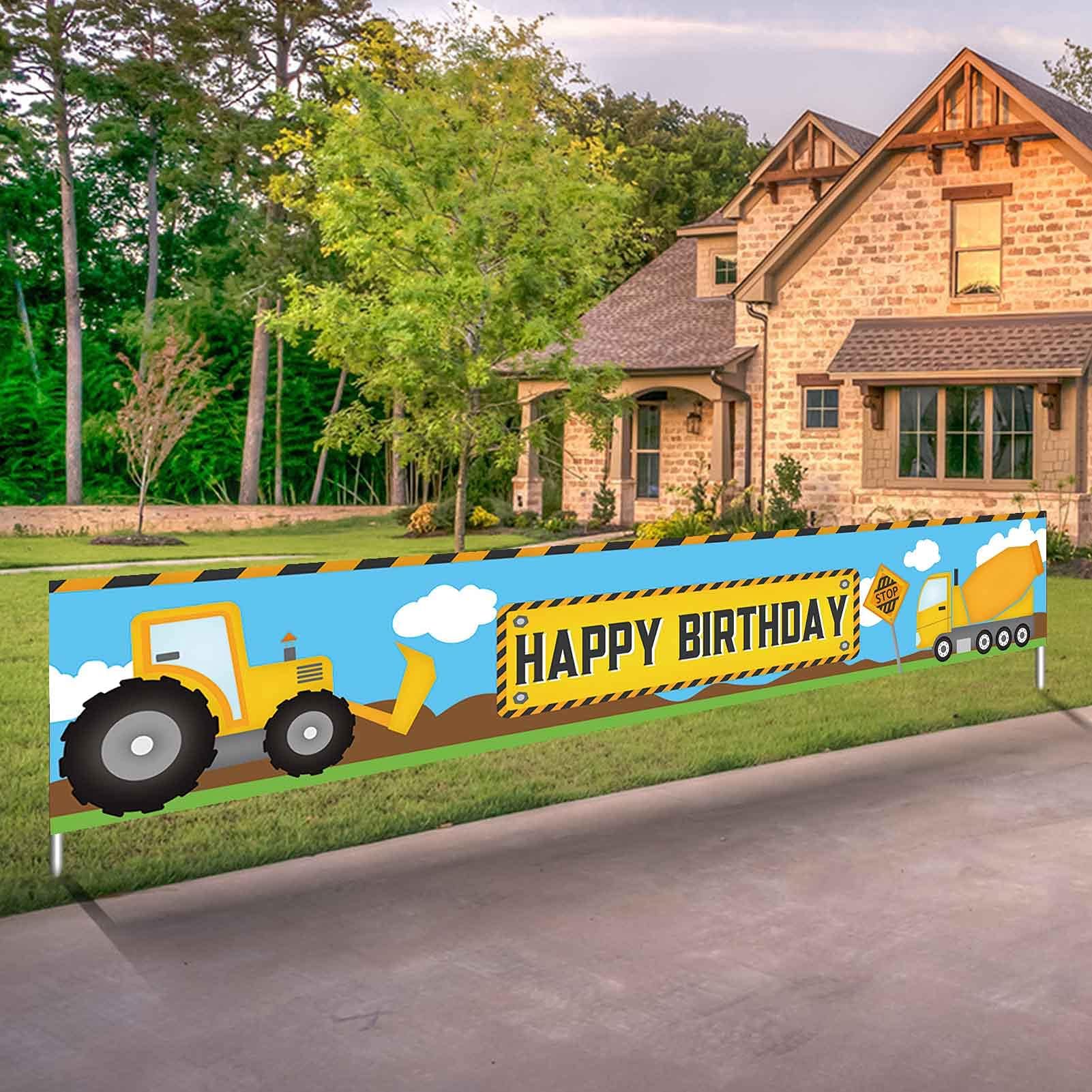 Amazon.com: Large Construction Vehicle Happy Birthday Banner Baby Boy ...