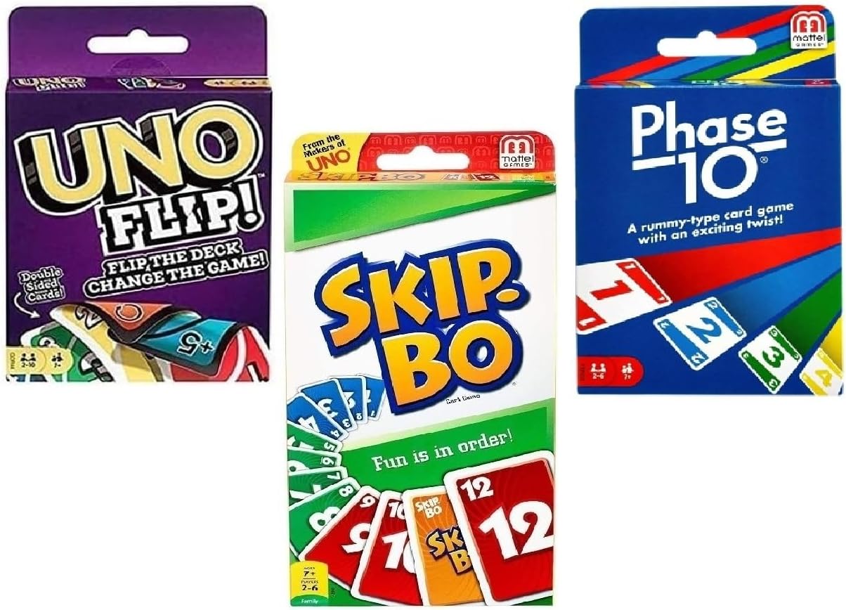 Mattel Flip, Phase 10 and Skip-Bo Card Game, Combo Pack of 3 – Blossomvita