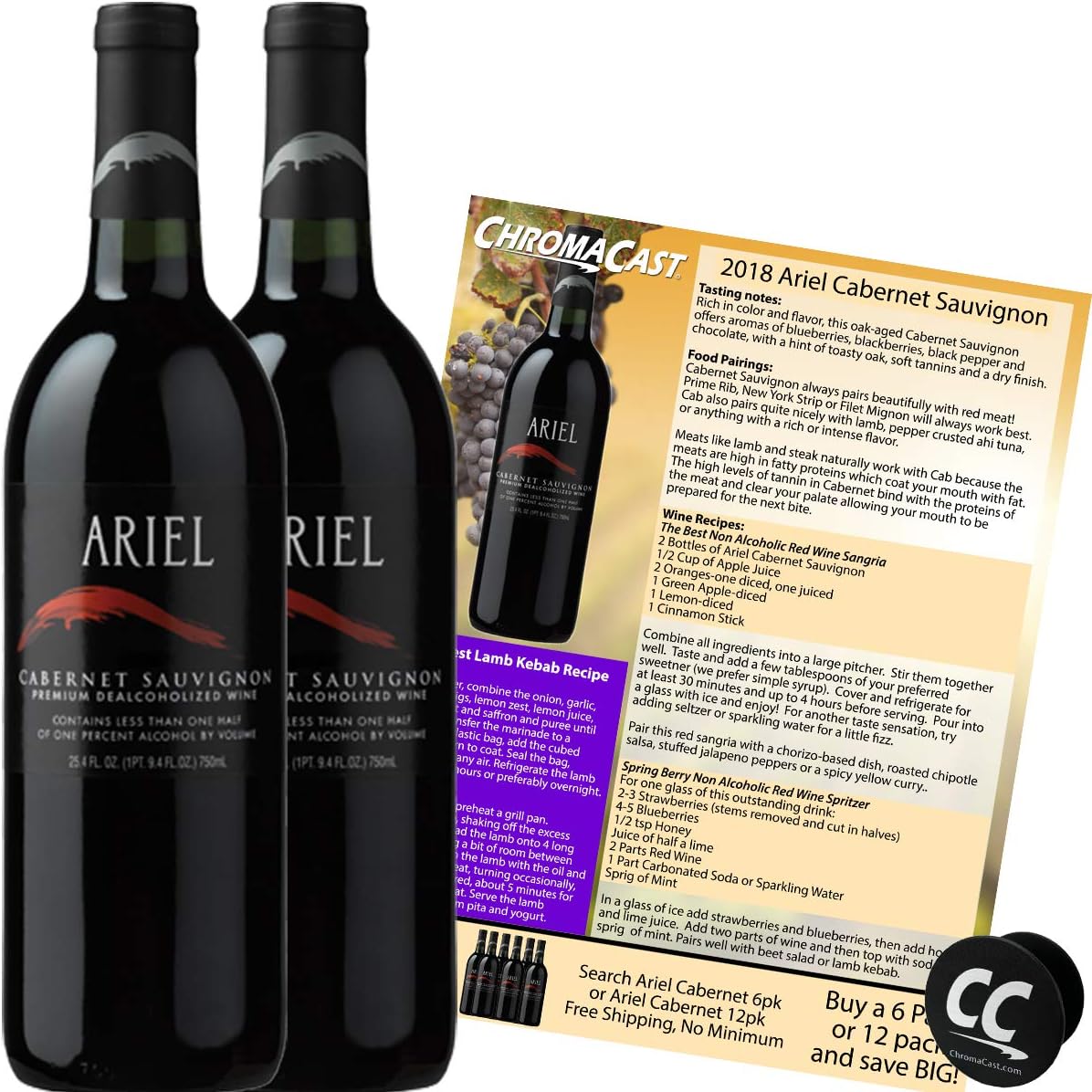 Amazon.com: Ariel Cabernet Non-Alcoholic Red Wine Experience Bundle ...