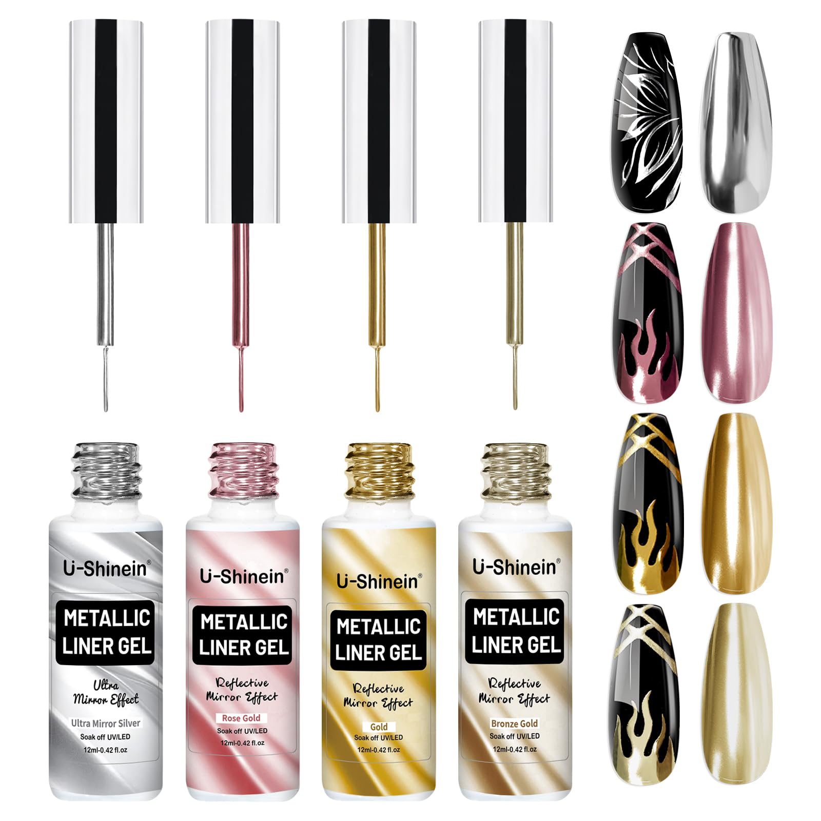 Amazon.com: U-Shinein 4x12ml Metallic Mirror Painting Liner Gel Polish ...