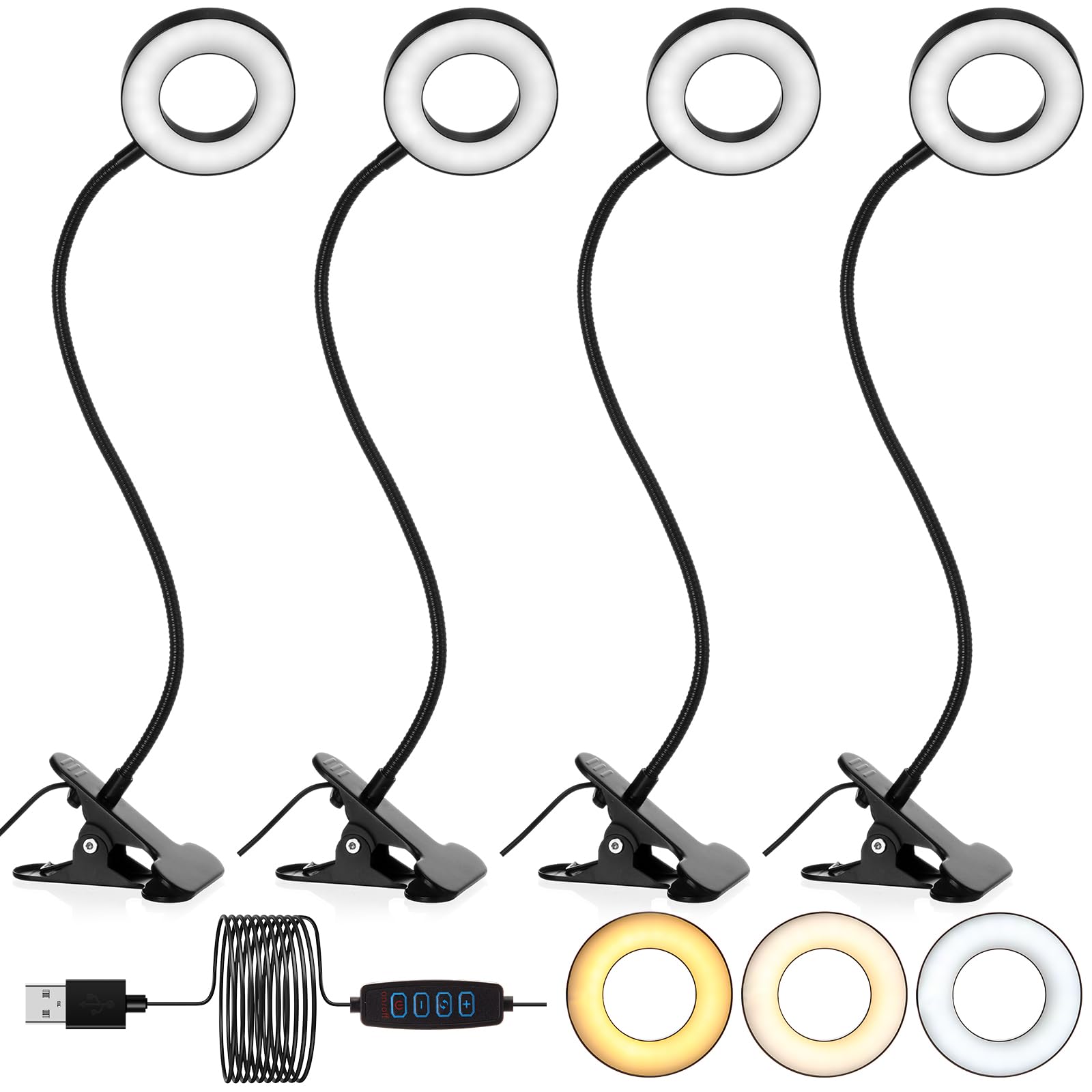 Glooglitter 4 Pcs Desk Lamp Clip on Light 48 LEDs USB Clip Ring Light ...