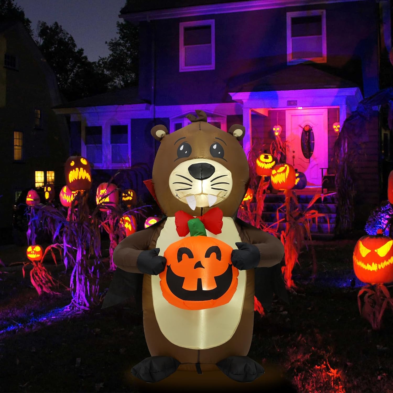 Amazon.com: HZGDEJTG 4ft Beaver Hugging Pumpkin Halloween Inflatable ...