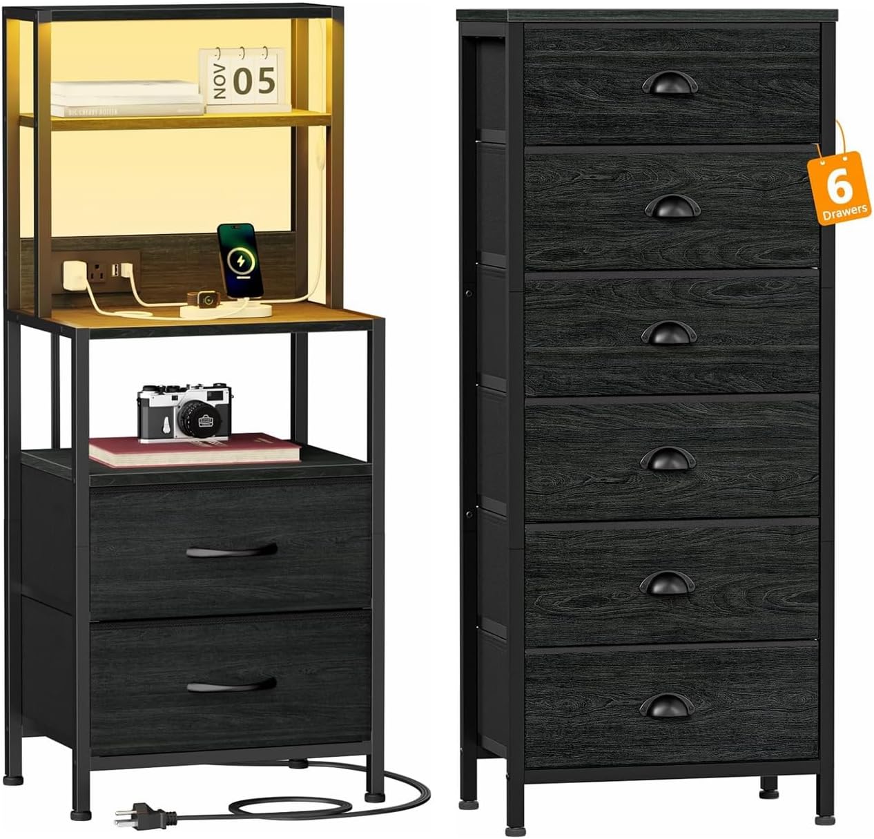Amazon.com: Furnulem Tall Dresser with 6 Drawers, Night Stand for ...