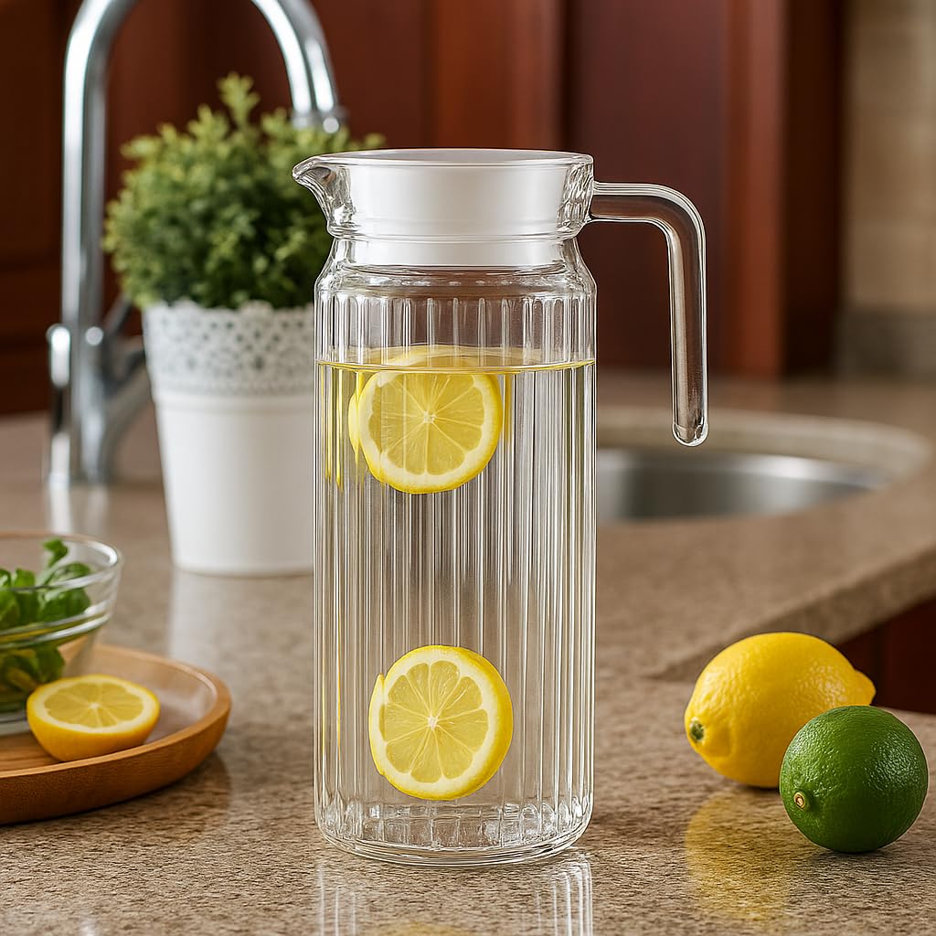 Water Jug - Detox Glass Jugs with Lid for Dining Table - Elegant 1100 ...