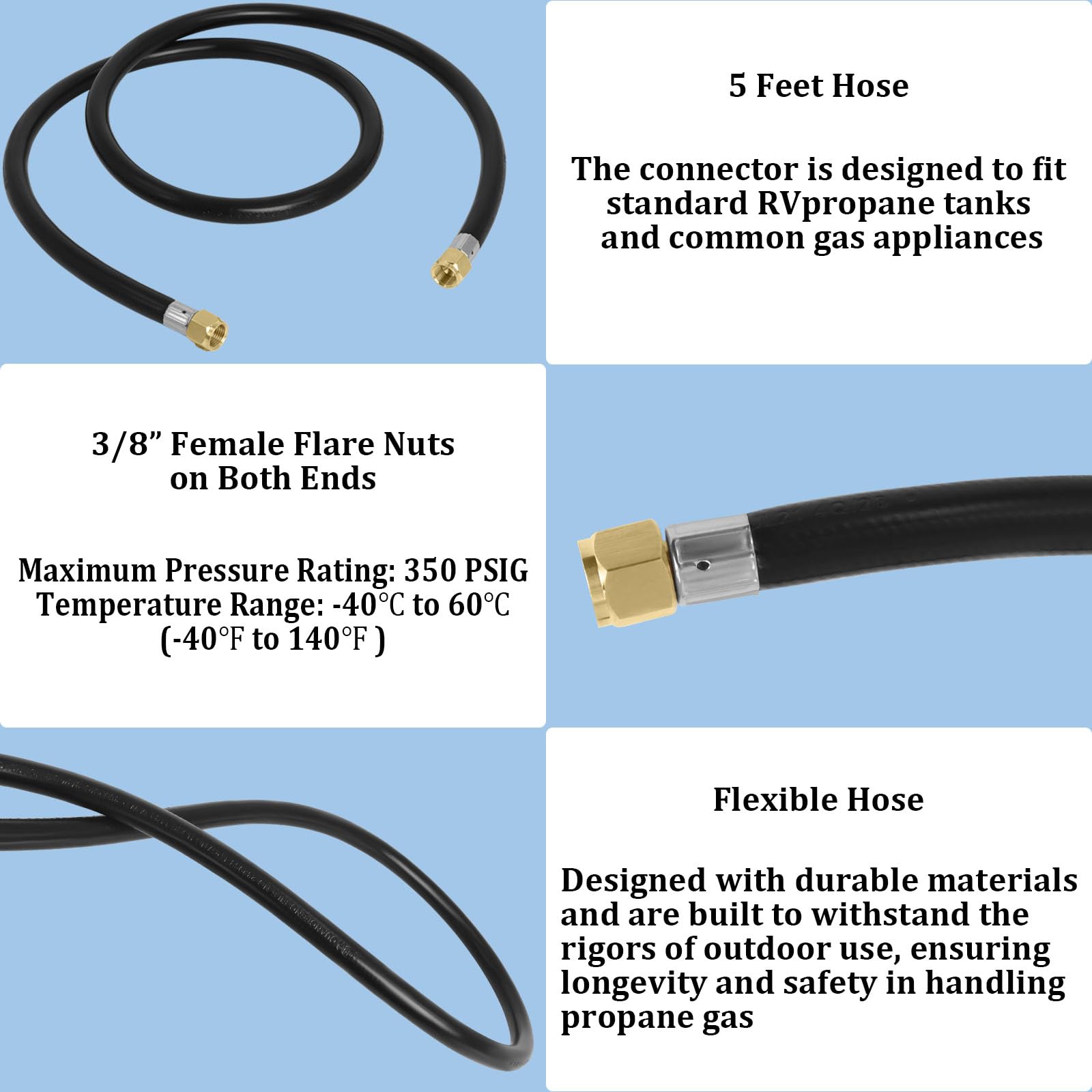 Snapklik.com : Wadoy RV Propane Hose Connector Assembly 5 Feet 3/8 ...