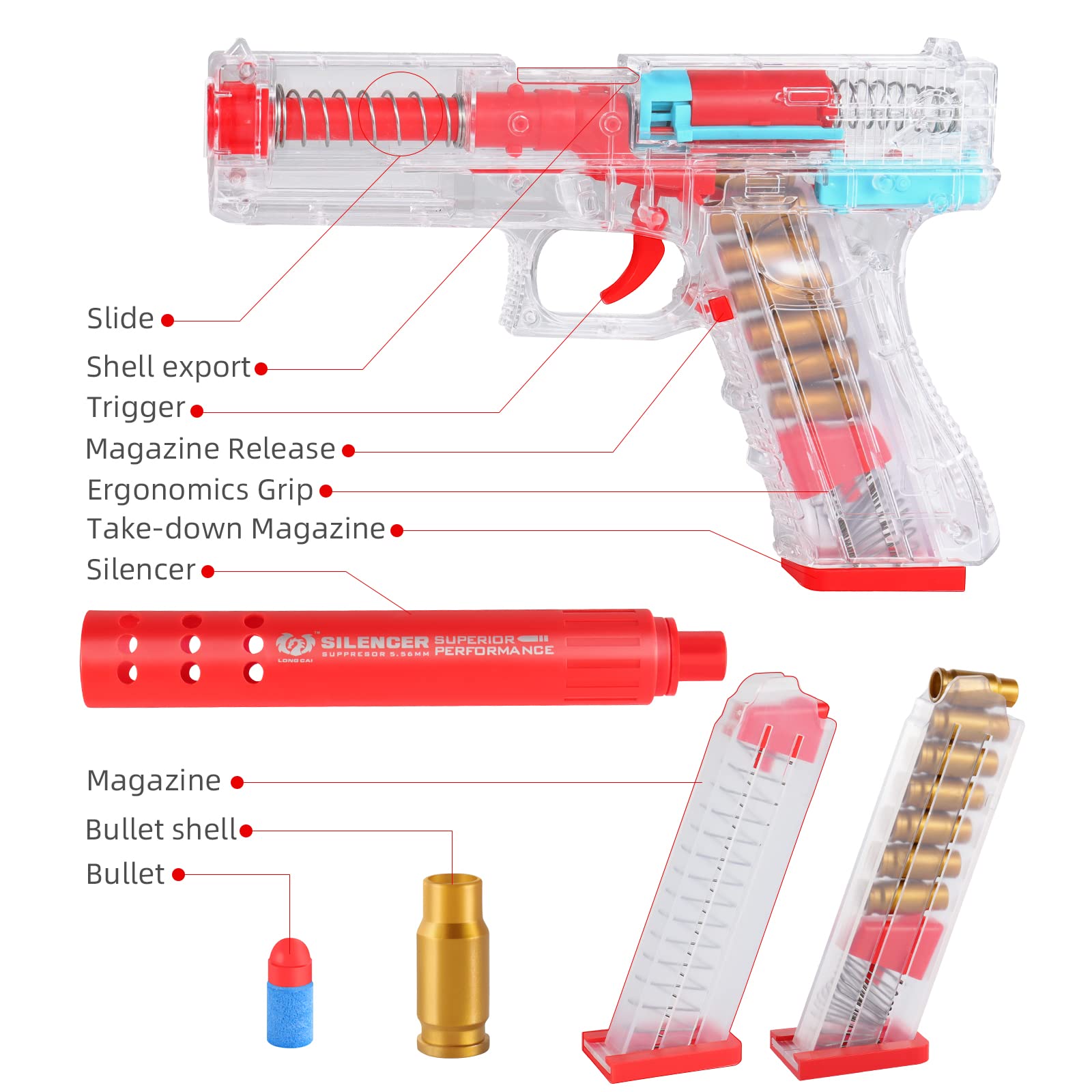 Buy Shell Ejection Toy Gun with Magazine Soft Foam Pistol for Kids ...