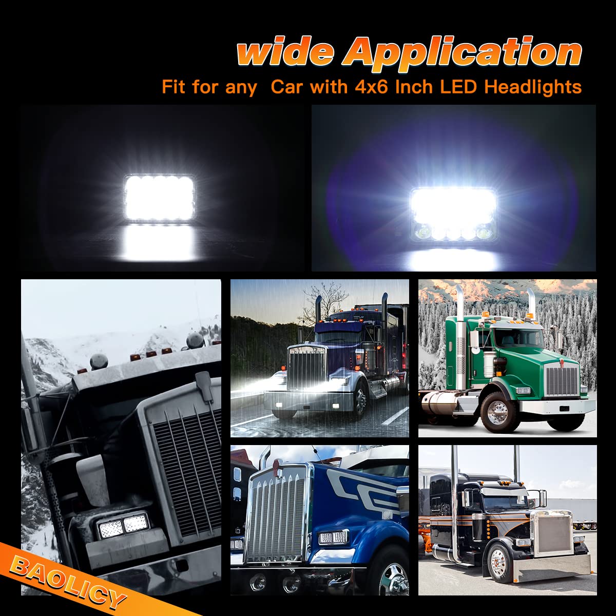 BAOLICY 4x6 In LED Headlights DOT Approved 4PCS 45W Rectangular H4651 H4652 H4656 H4666 H4668 ...