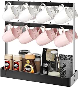 Amazon.com: RCHYFEED Coffee Mug Holder with Movable Hooks, 2 Tier Mug ...