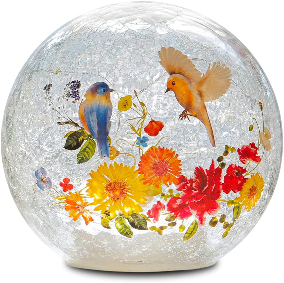 LEWIS&WAYNE Set of 2 Lighted Pumpkin Crackle Glass Balls 6’’ 4.7’’ LED ...