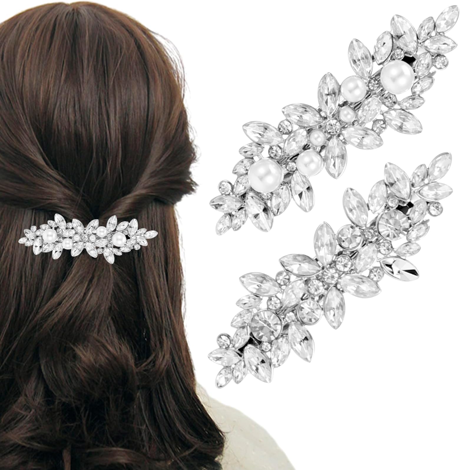 Amazon.com : KANPRINCESS 2Pcs 3.1Inch Rhinestone Hair Clips,Snap Hair ...