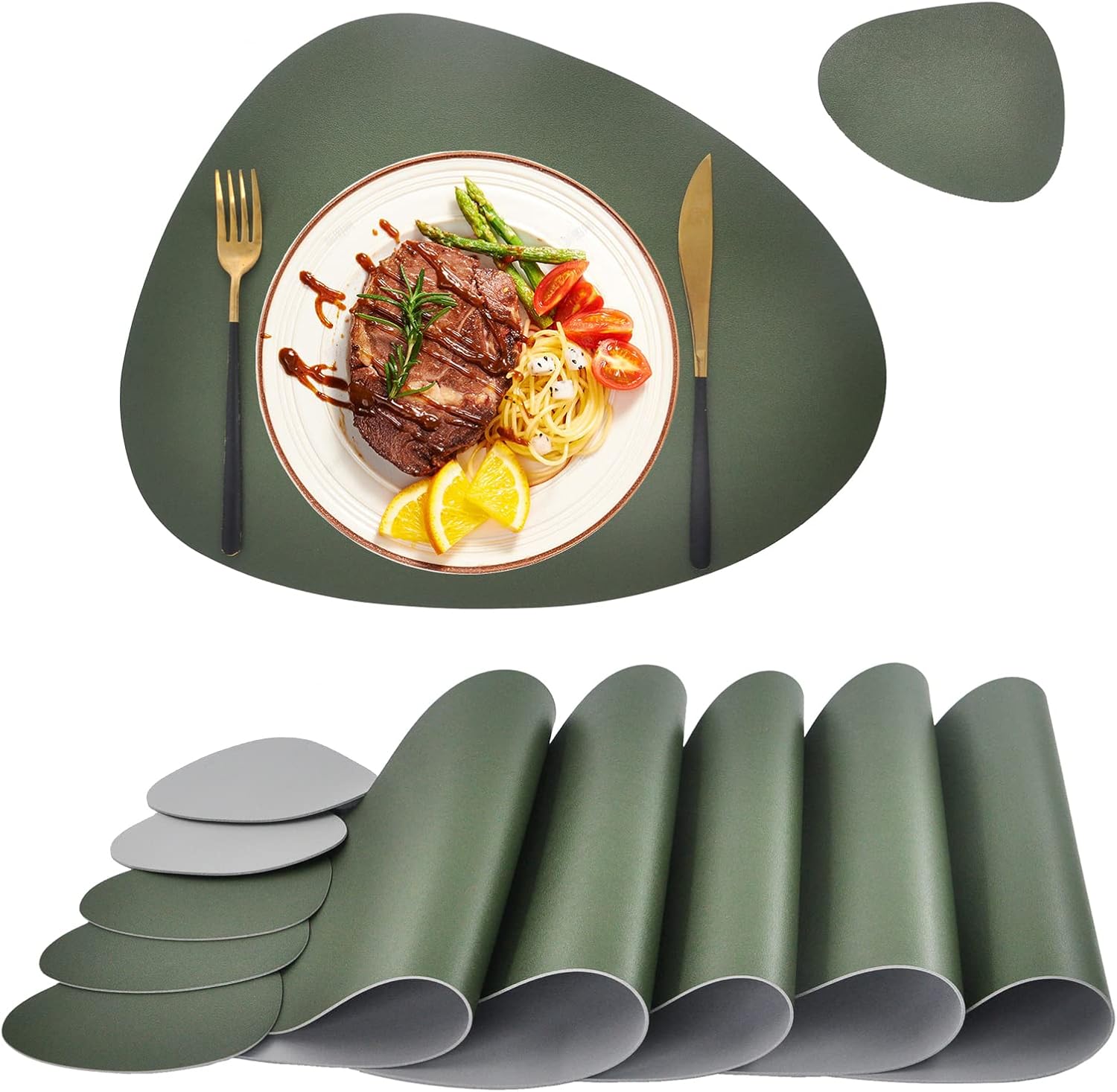 Amazon.com: Faux Leather Placemats and Coaster Sets of 6 Round ...