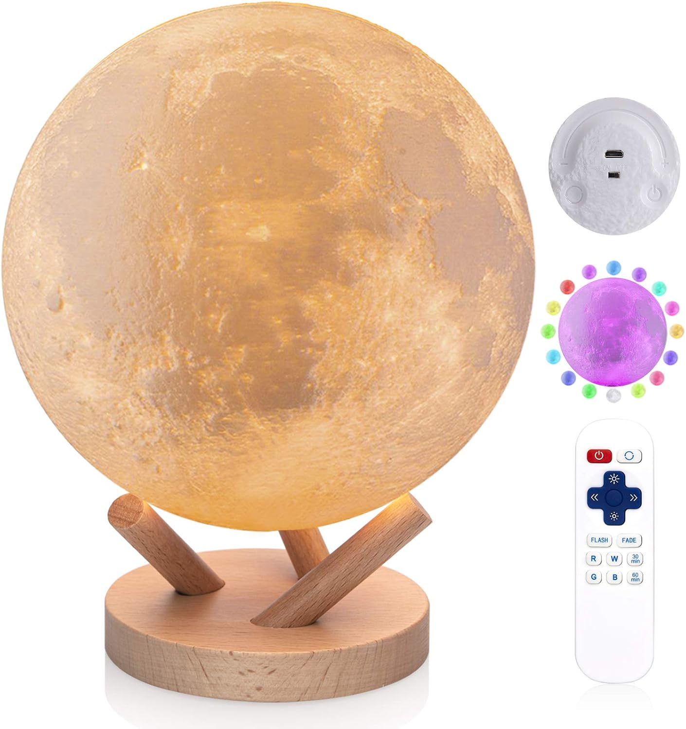 Amazon.com: Moon Lamp, FIRPOW 18 Colors Sliding Control 3D Priting Moon ...