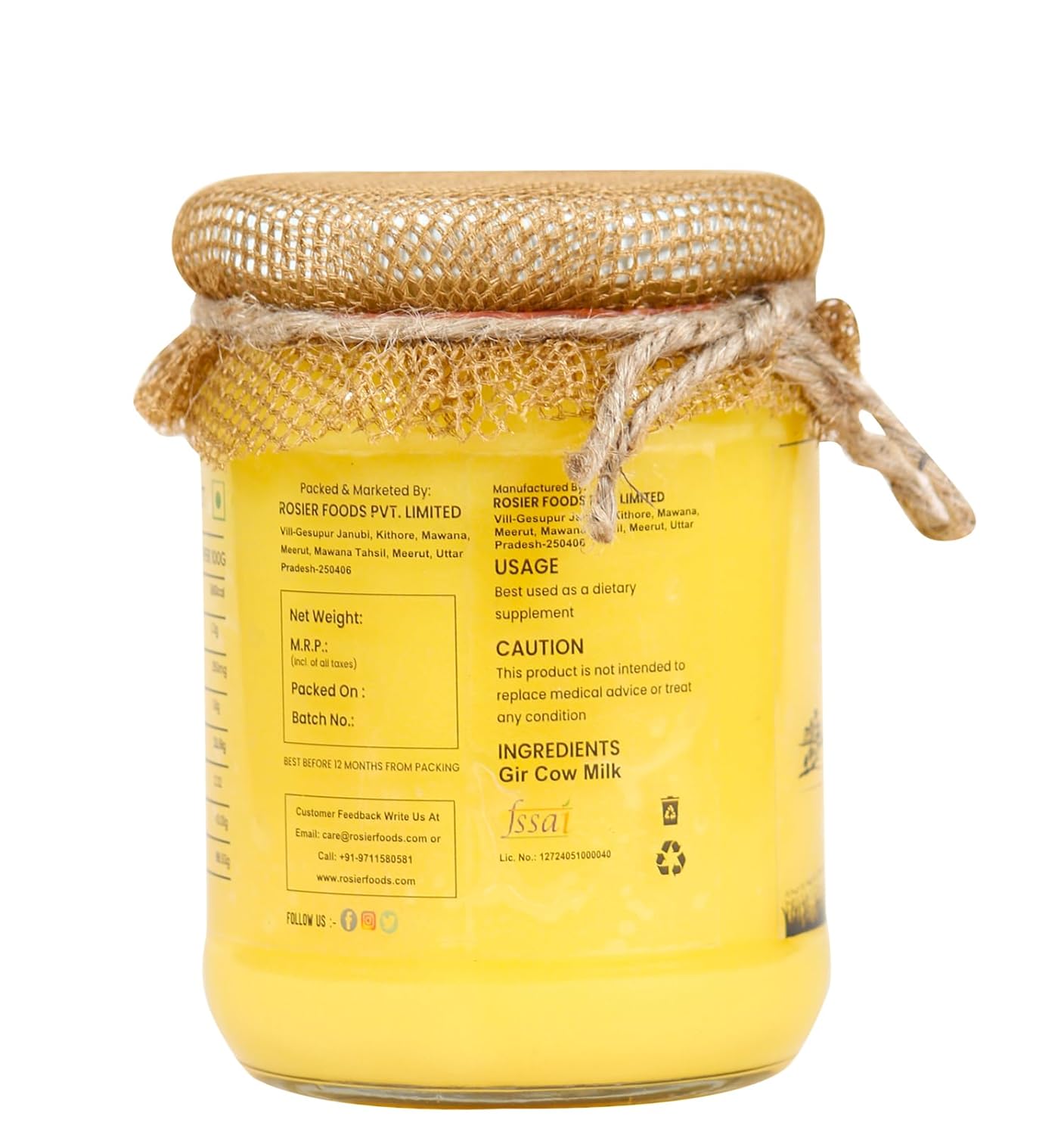 ROSIER A2 Gir Cow Ghee (500 ml) | Traditional Bilona Method Cow Ghee ...