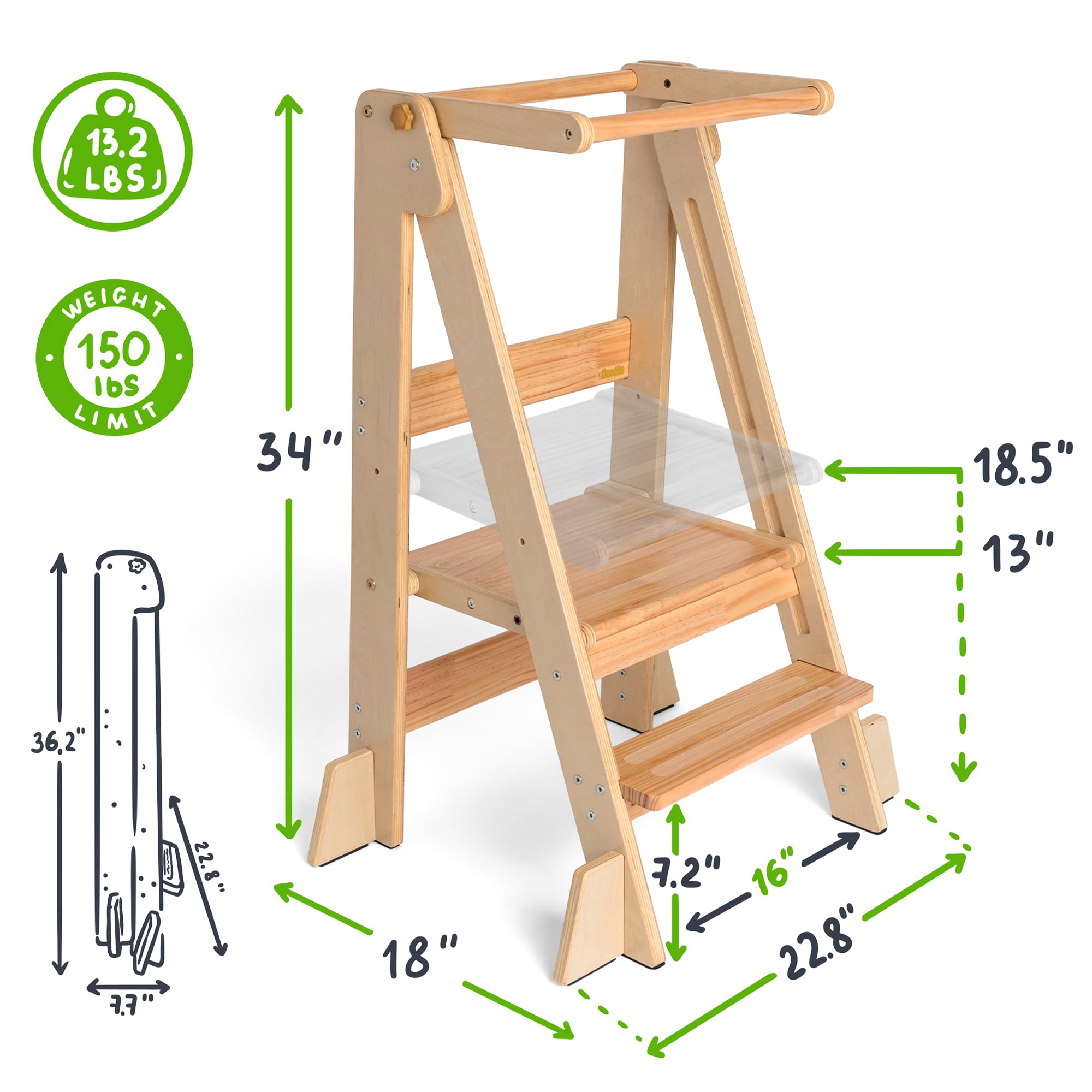 Snapklik.com : OCODILE Adjustable Foldable Toddler Tower Folding Tower ...