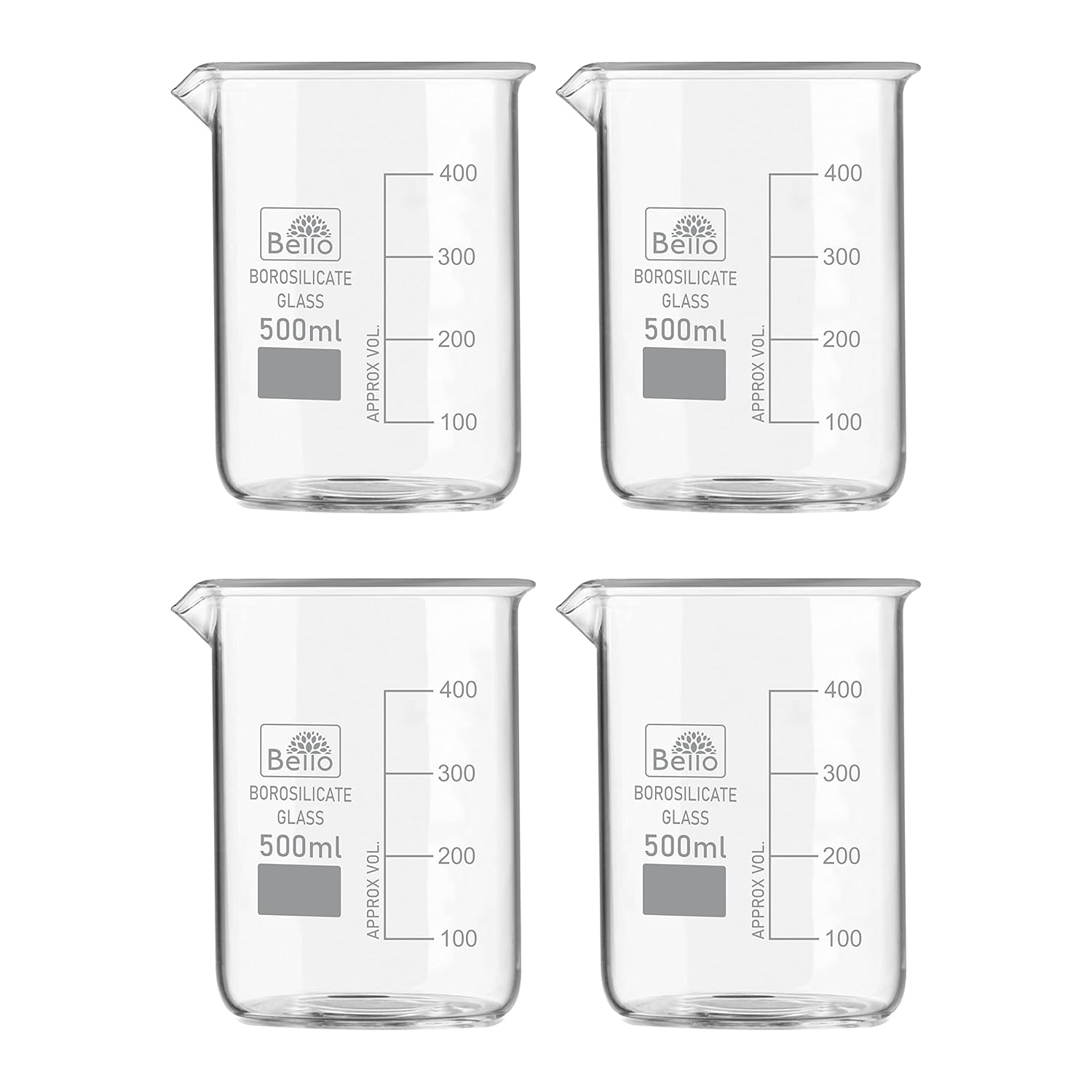 Bello Borosilicate 3.3 Glass Beaker 500 ml with Graduation Marks, Pack ...