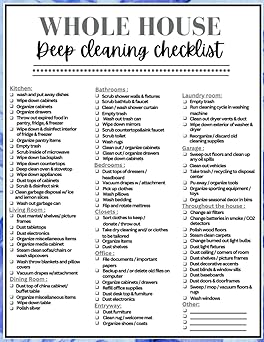 Whole House Deep cleaning Checklist: Household Chores cleaning ...