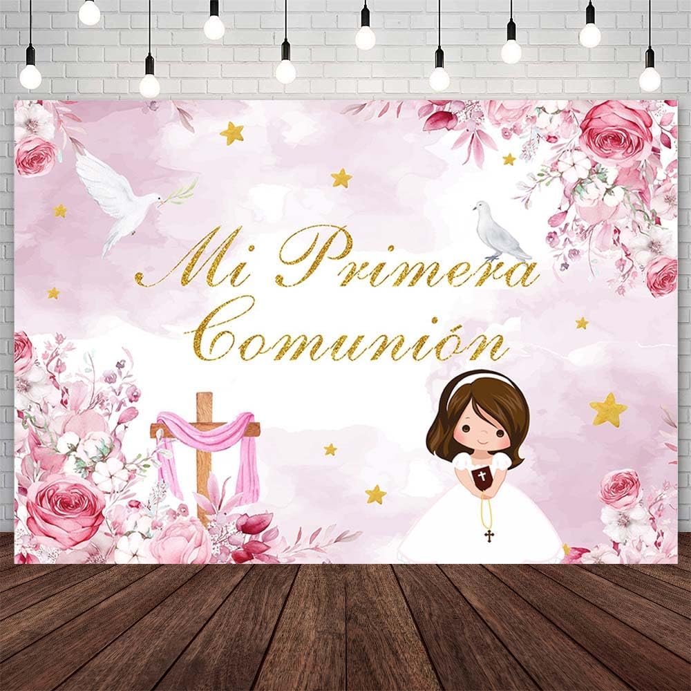 Amazon.com : AIBIIN 7x5ft Mi Primera Comunion Backdrop for Girl ...